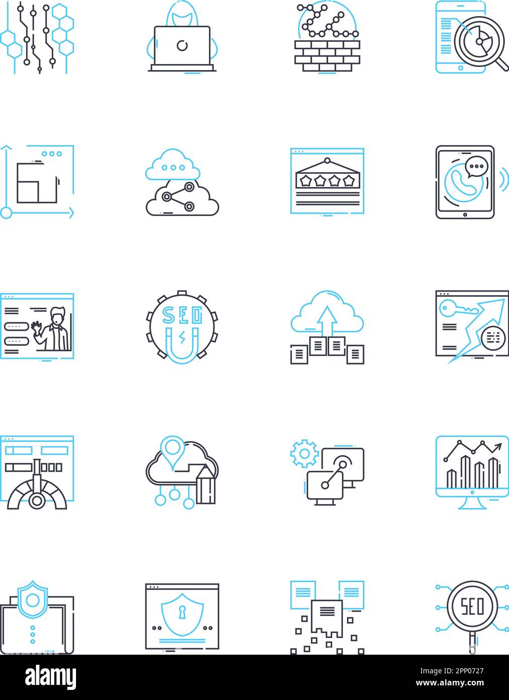 Electronic device linear icons set. Laptop, Smartph, Tablet, Camera ...