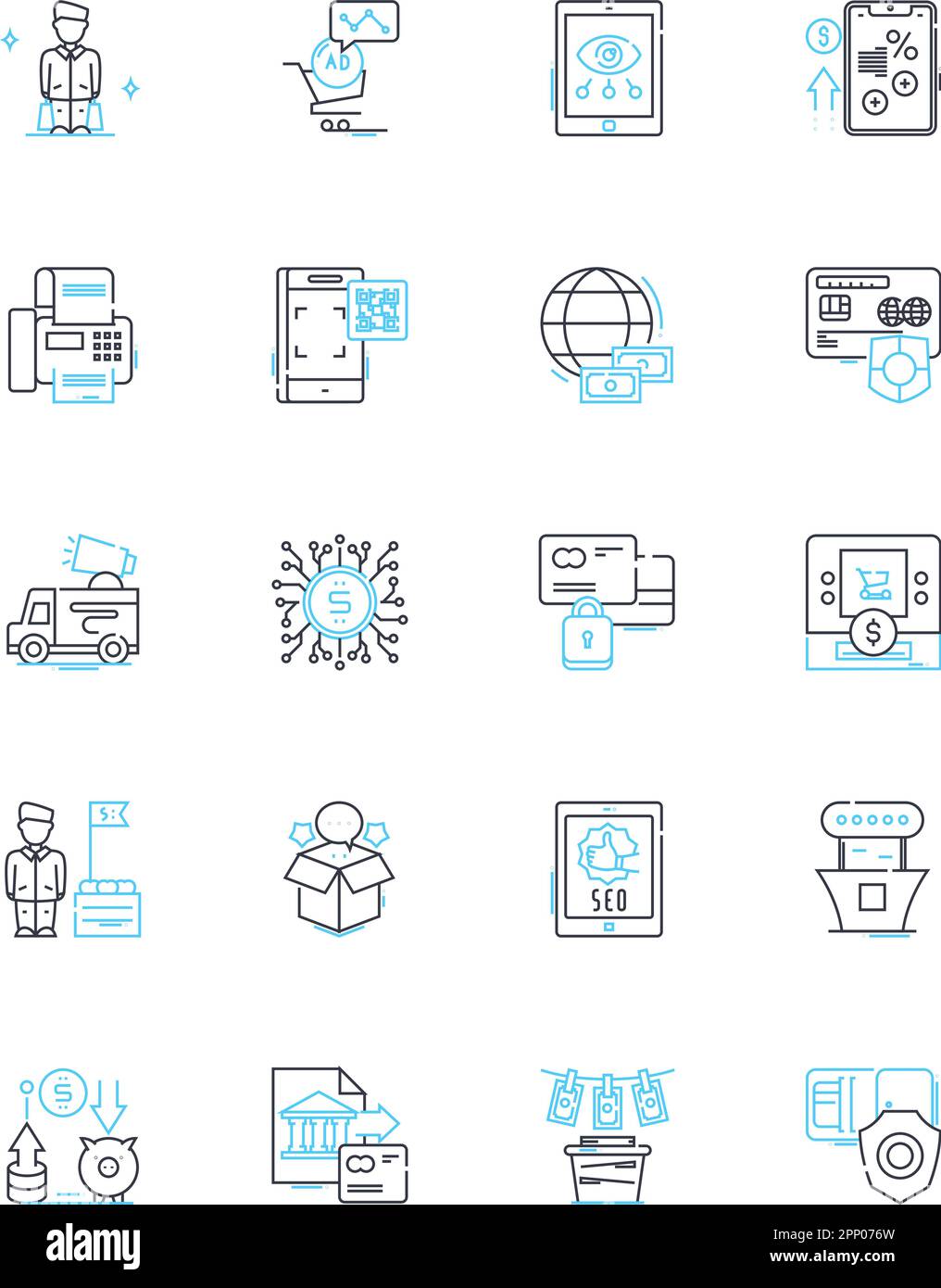 Mobile banking linear icons set. Convenience, Security, Efficiency ...