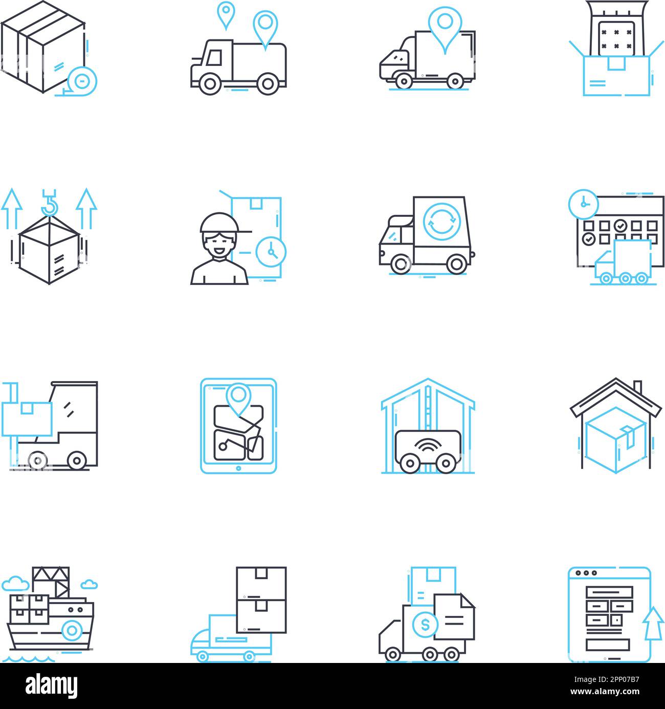Transportation logistics linear icons set. Freight, Logistics, Shipping, Cargo, Supply chain ...