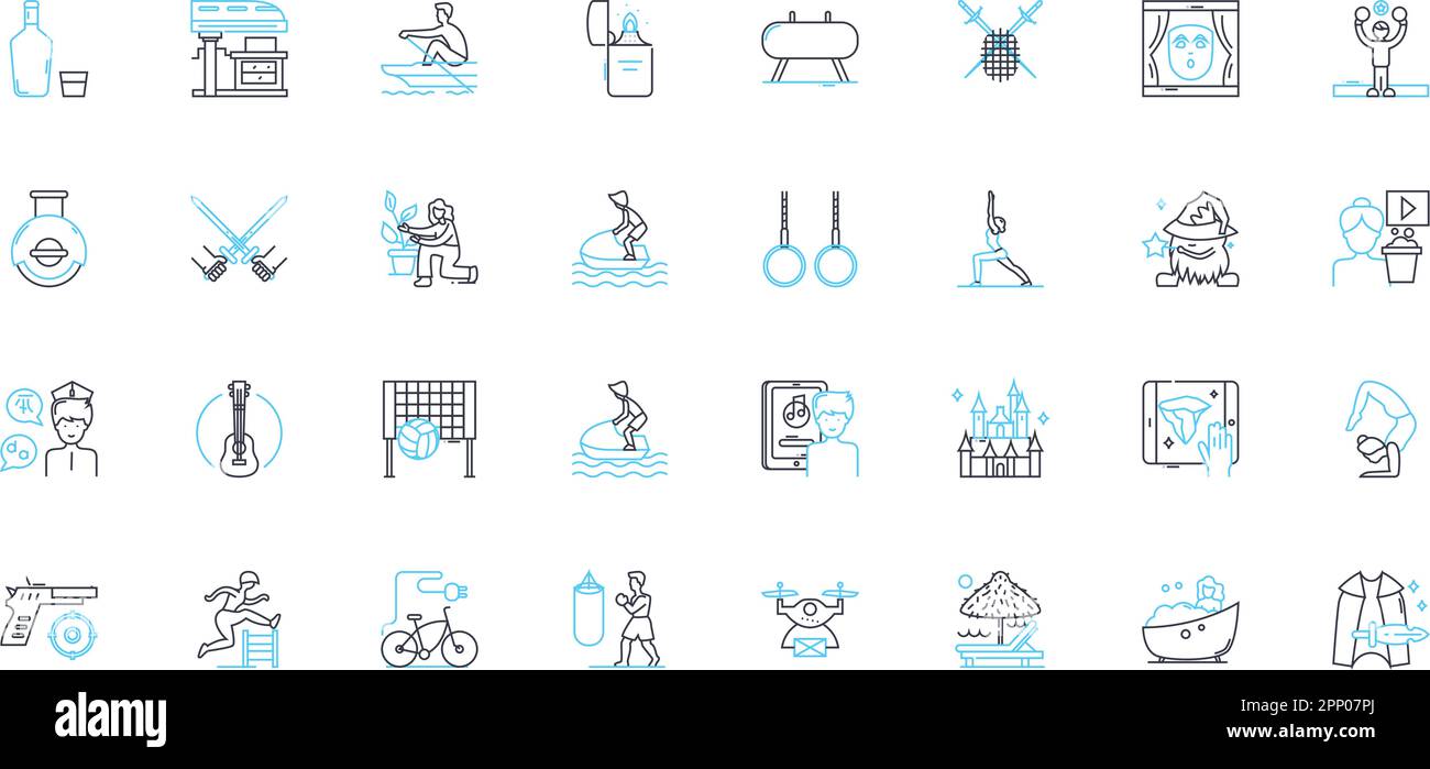 Idle pastimes linear icons set. Reading, Gaming, Watching, Daydreaming ...