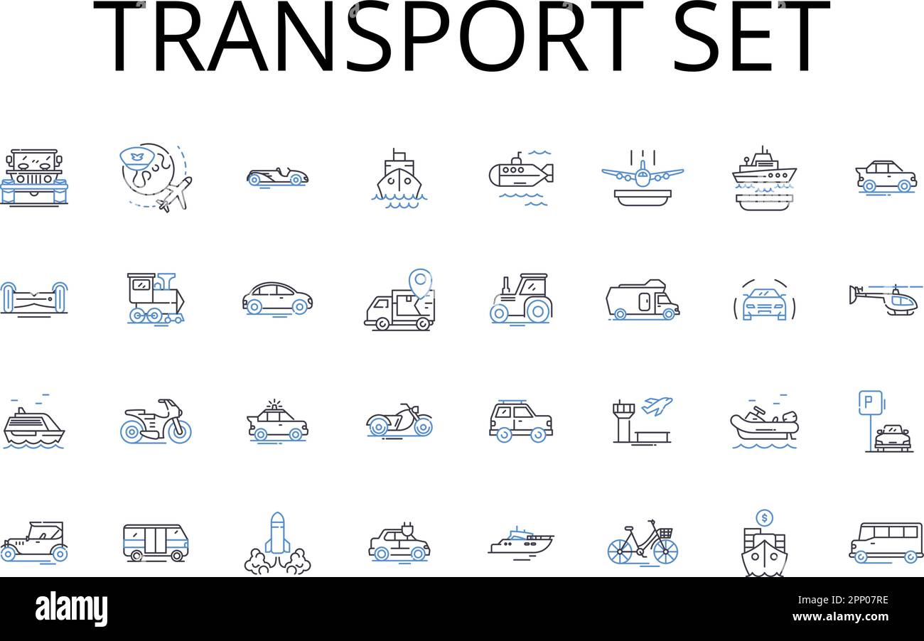 Transport set line icons collection. Health kit, Travel bag ...