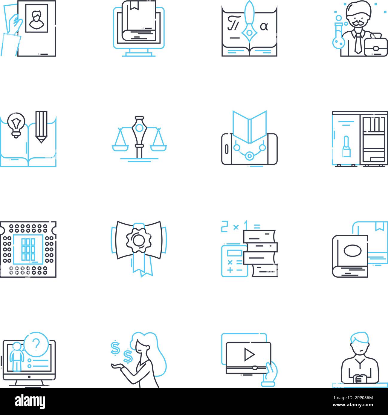 Academic instruction linear icons set. Education, Learning, Instruction, Curriculum, Pedagogy ...