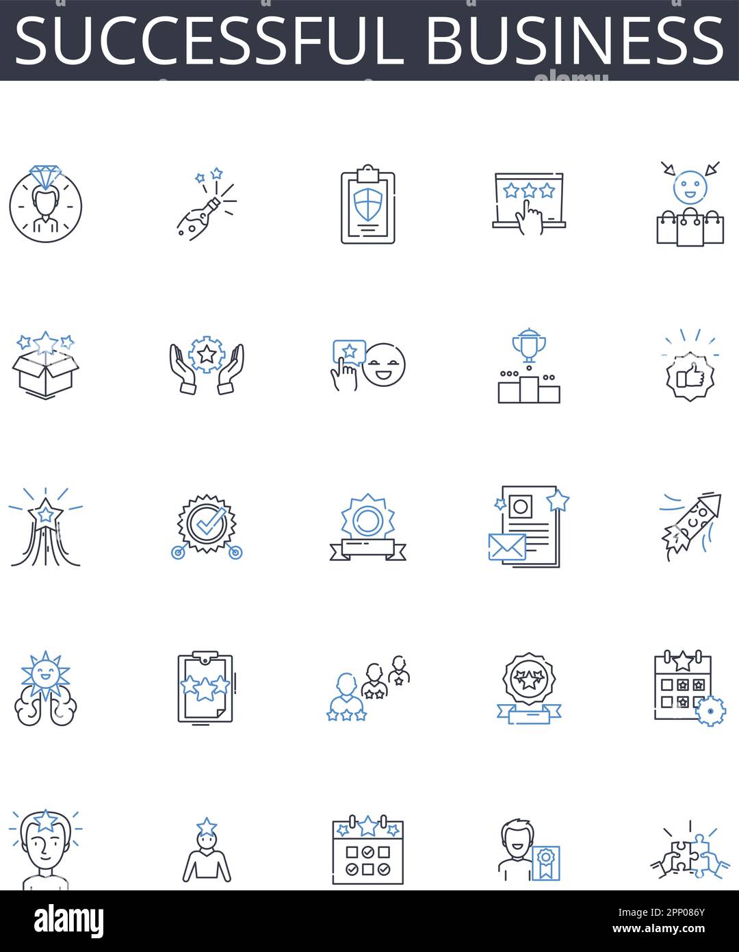 Successful business line icons collection. Profitable venture ...