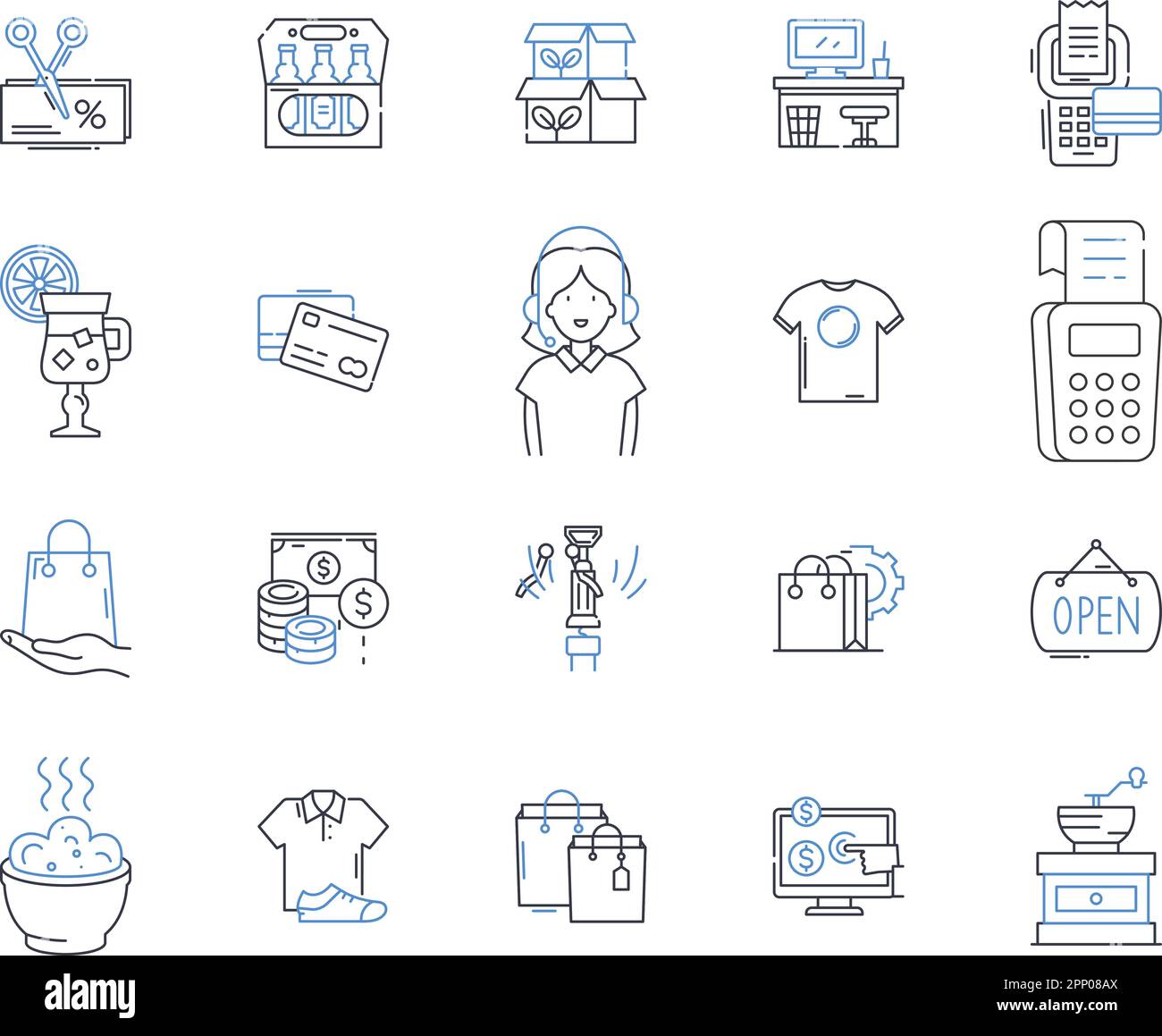 Convenience store line icons collection. Snacks, Beverages, Groceries ...