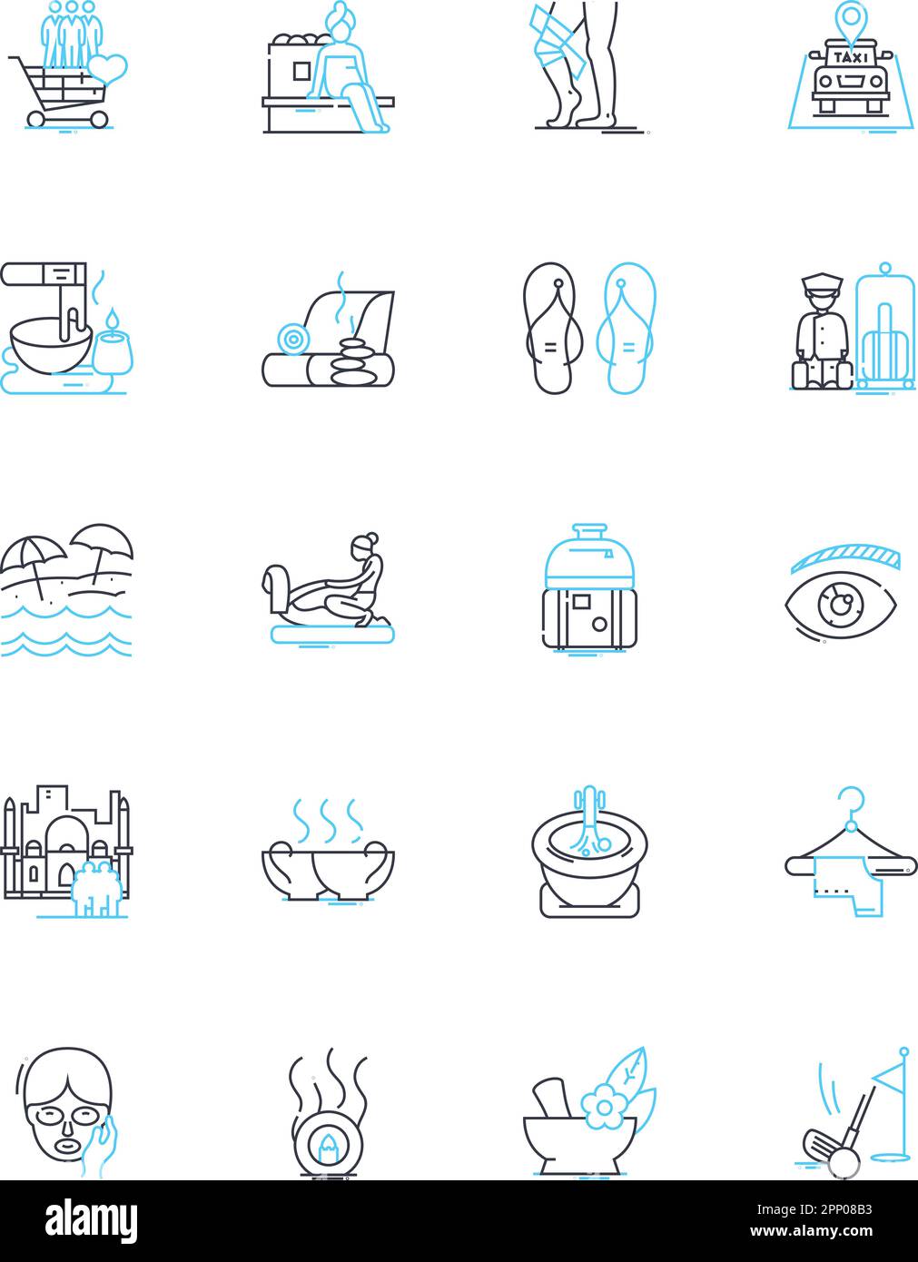 relaxation techniques linear icons set. Meditation, Breathing, Yoga, Tai chi, Massage ...
