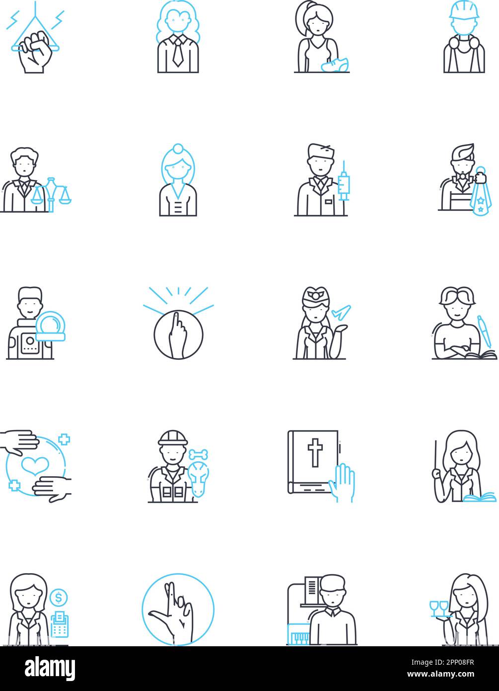 Police officer linear icons set. Authority, Badge, Bravery, Courage ...