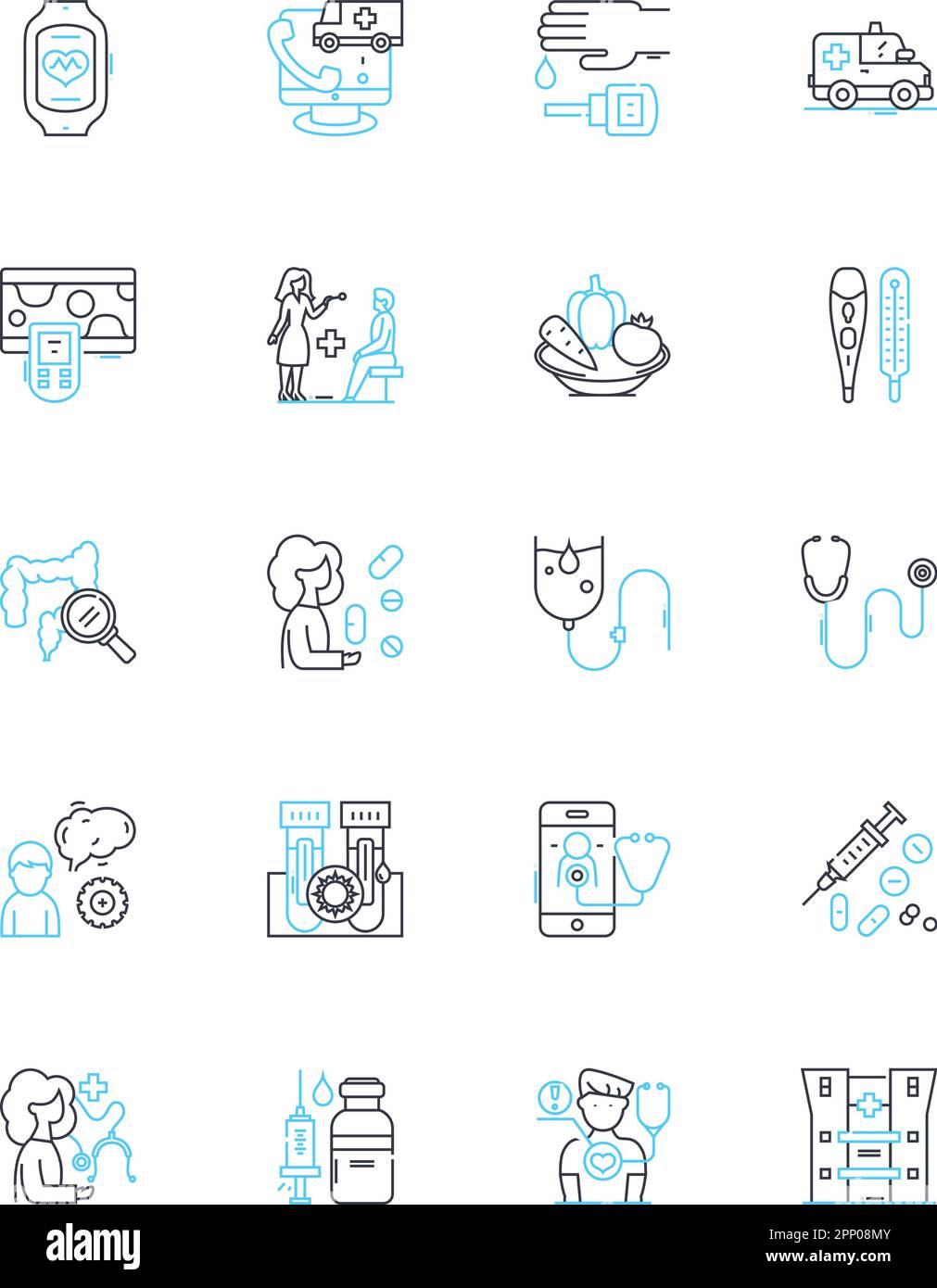 Health center linear icons set. Wellness, Fitness, Nutrition ...