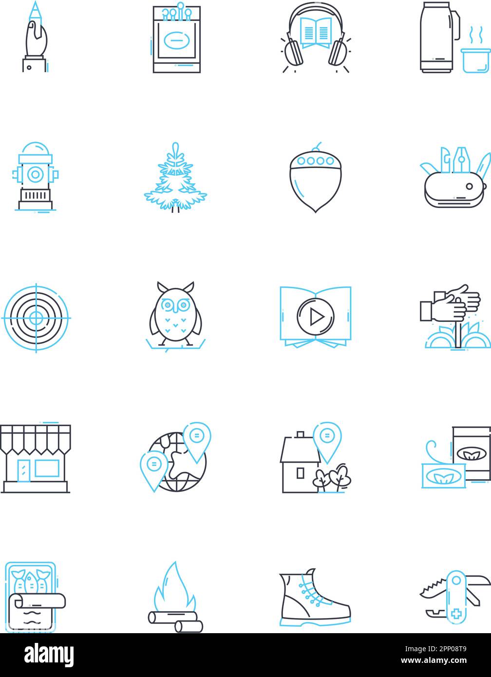 Seaside sanctuary linear icons set. Ocean, Waves, Sand, Beach, Sun ...