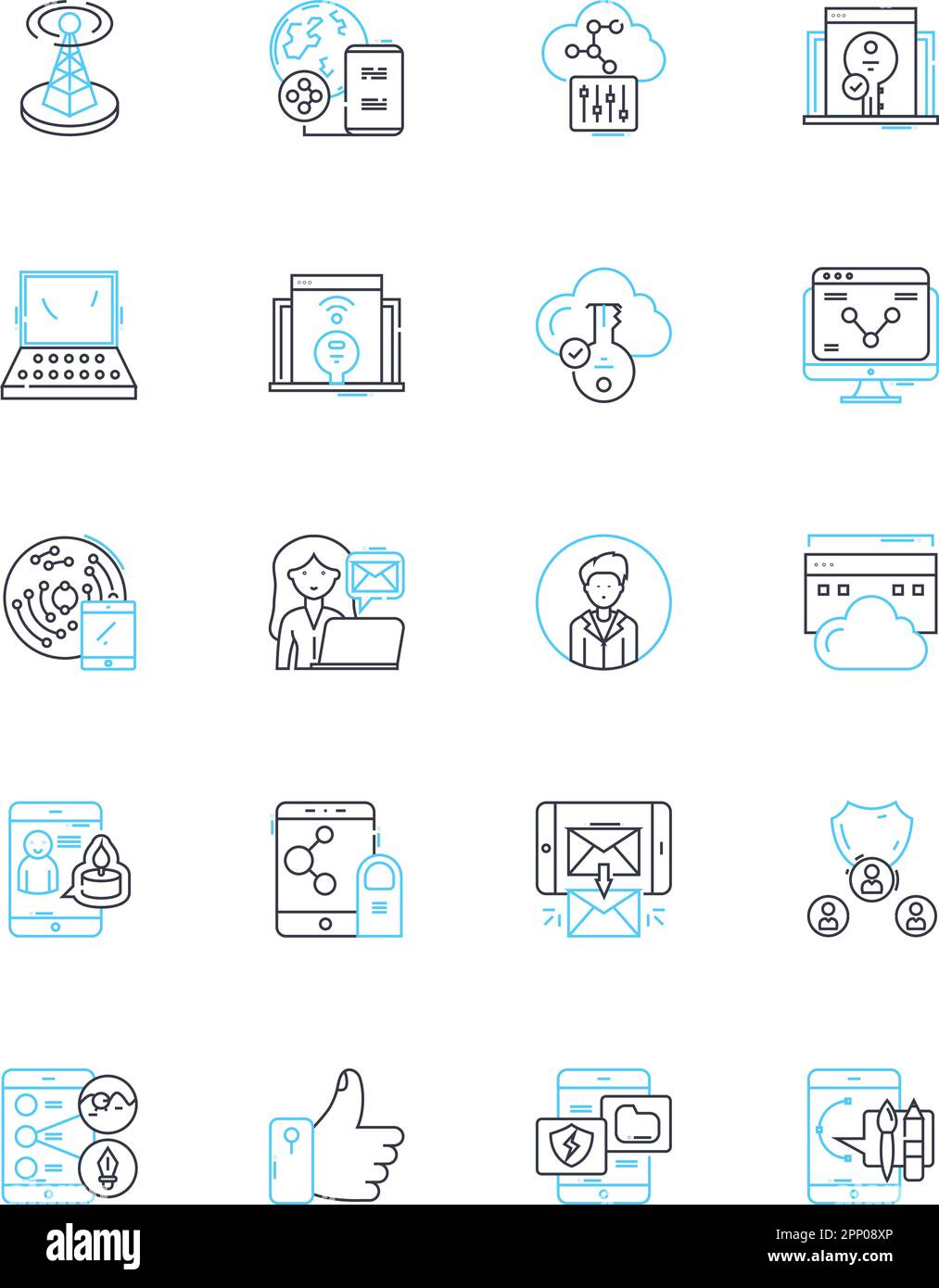 Internet Relations Linear Icons Set Connection Communication