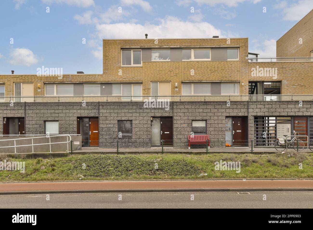 an empty building with no people on the street in front of it and there ...