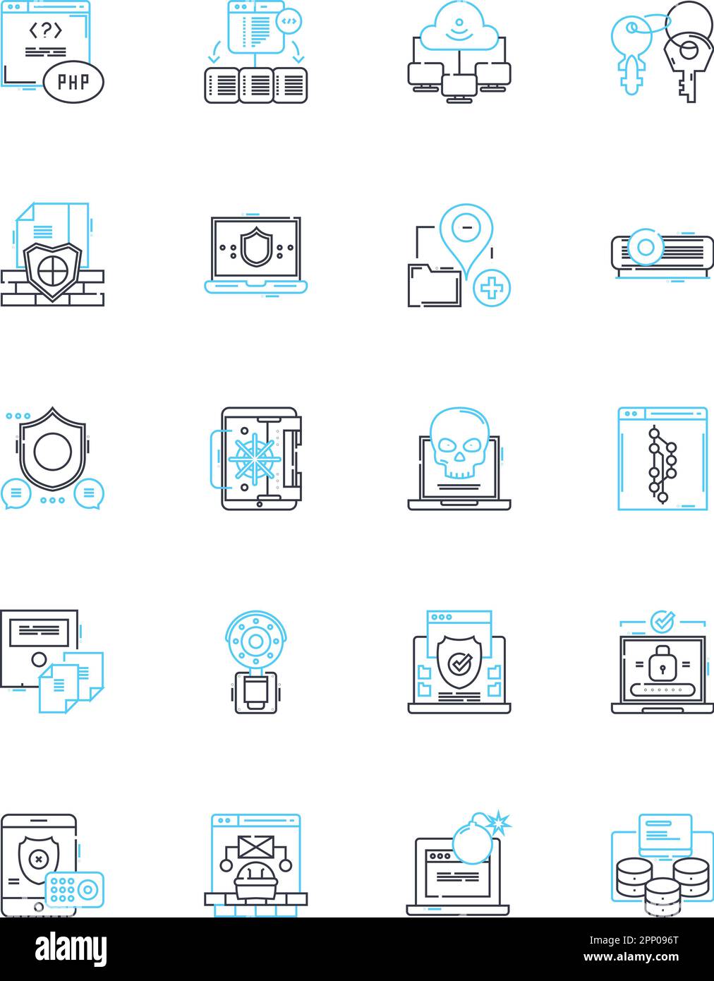Data Privacy Linear Icons Set Security Encryption Breach Protection