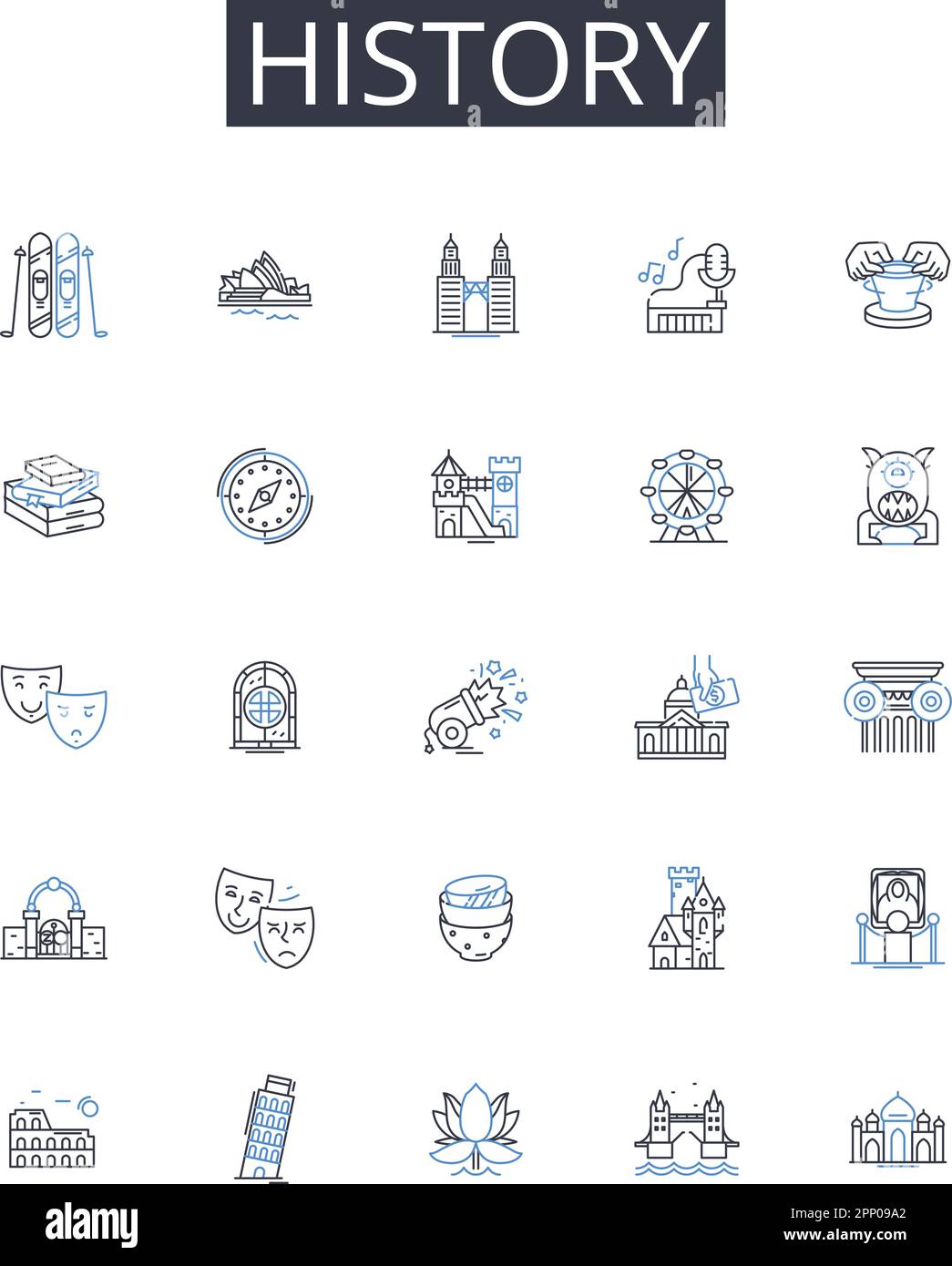 History line icons collection. Culture, Legacy, Tradition, Timeline, Chronology, Past events ...