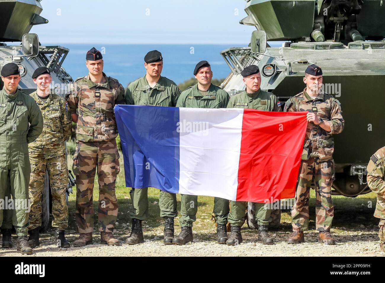 Pula, Croatia. 21st Apr, 2023. Members of Croatian, Slovenian, USA and ...