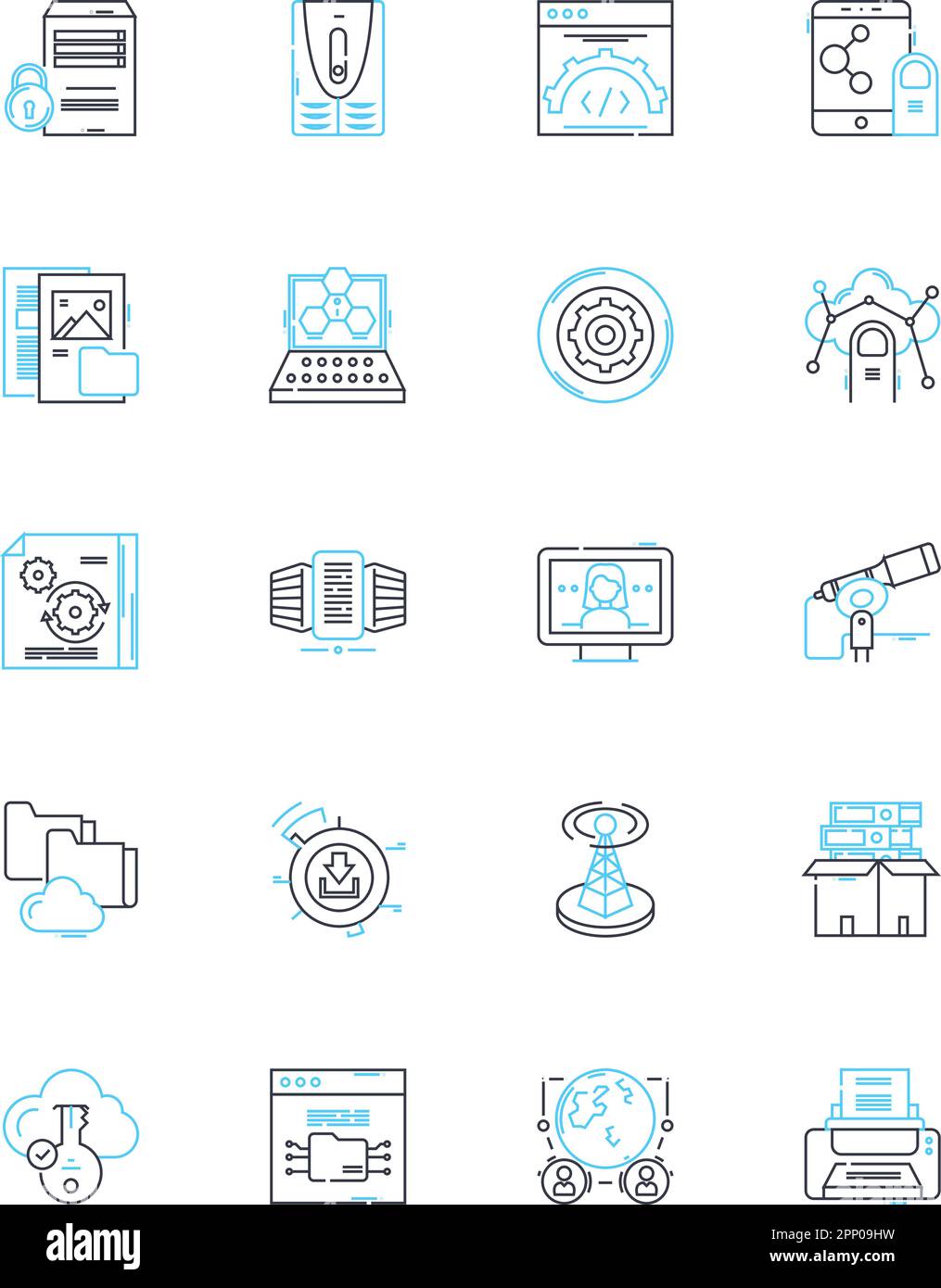 Virtual business linear icons set. Remote, Digital, Online, Telecommute ...