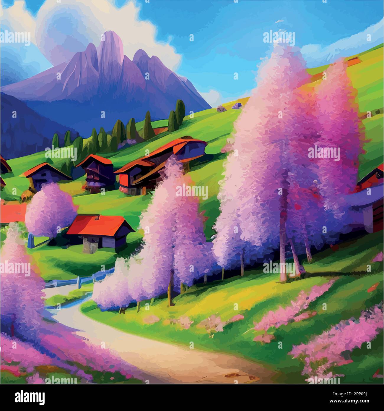 Rural house on top hill Stock Vector Images - Alamy