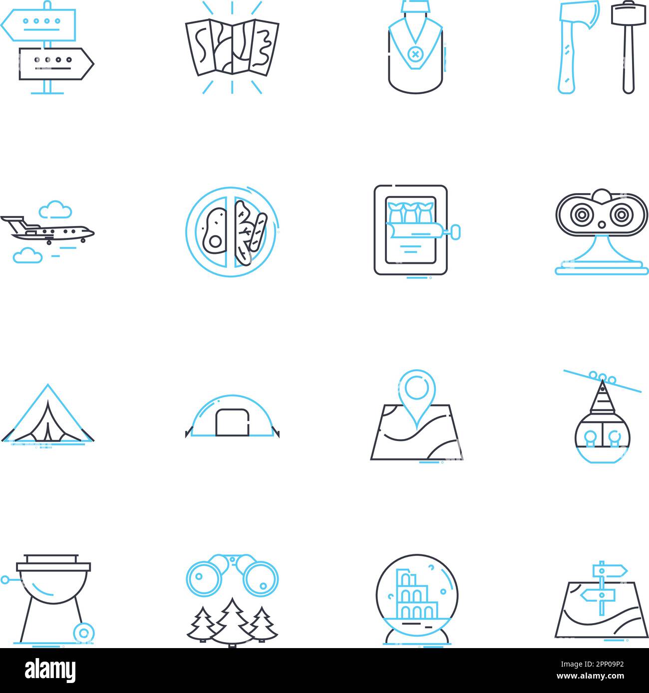 Walking linear icons set. Hiking, Strolling, Trekking, Sauntering ...