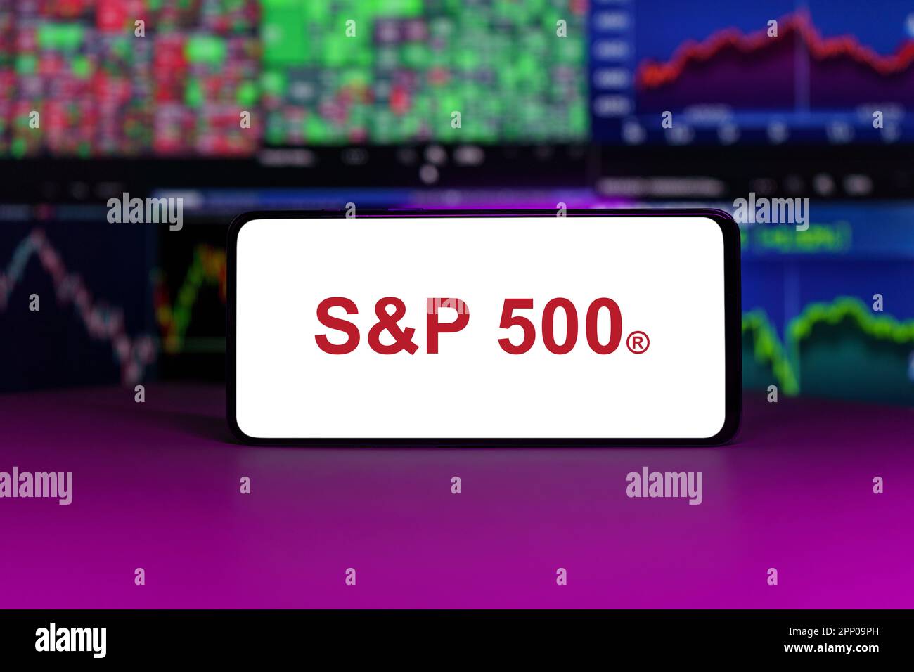 SP 500 stock market index in front of stock market charts background ...