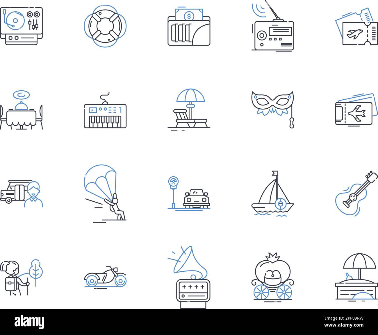 Road tripping line icons collection. Adventure, Freedom, Scenic ...