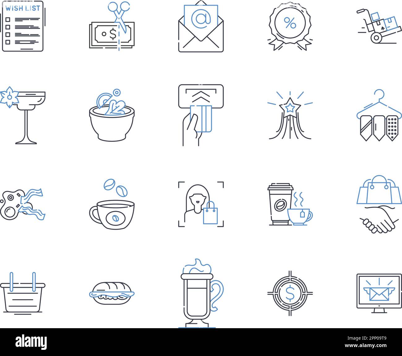 Cafe hopping line icons collection. Coffee, Pastry, Brunch, Latte ...