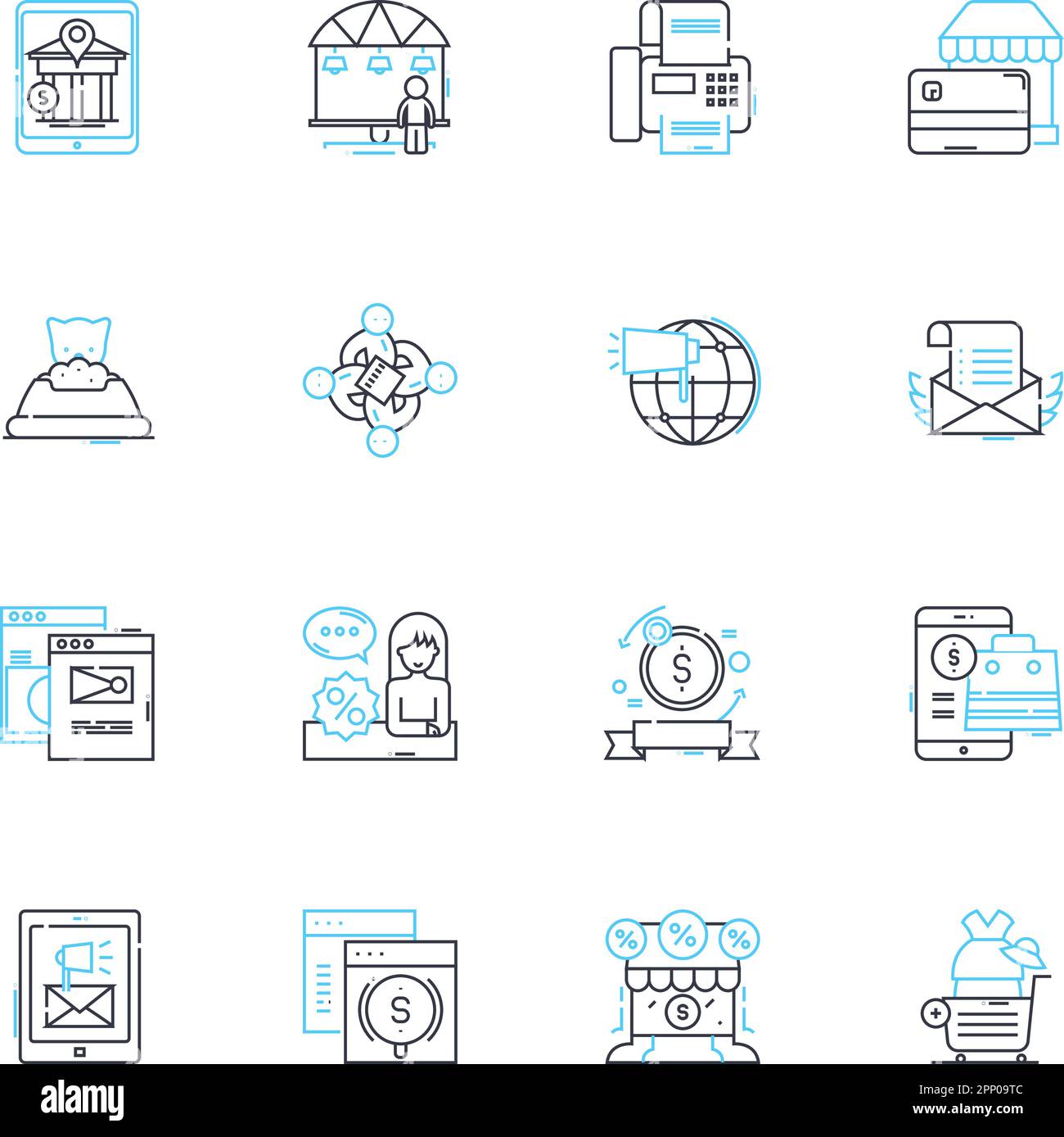 Grocery shopping linear icons set. Produce, Bakery, Dairy, Meat, Canned ...