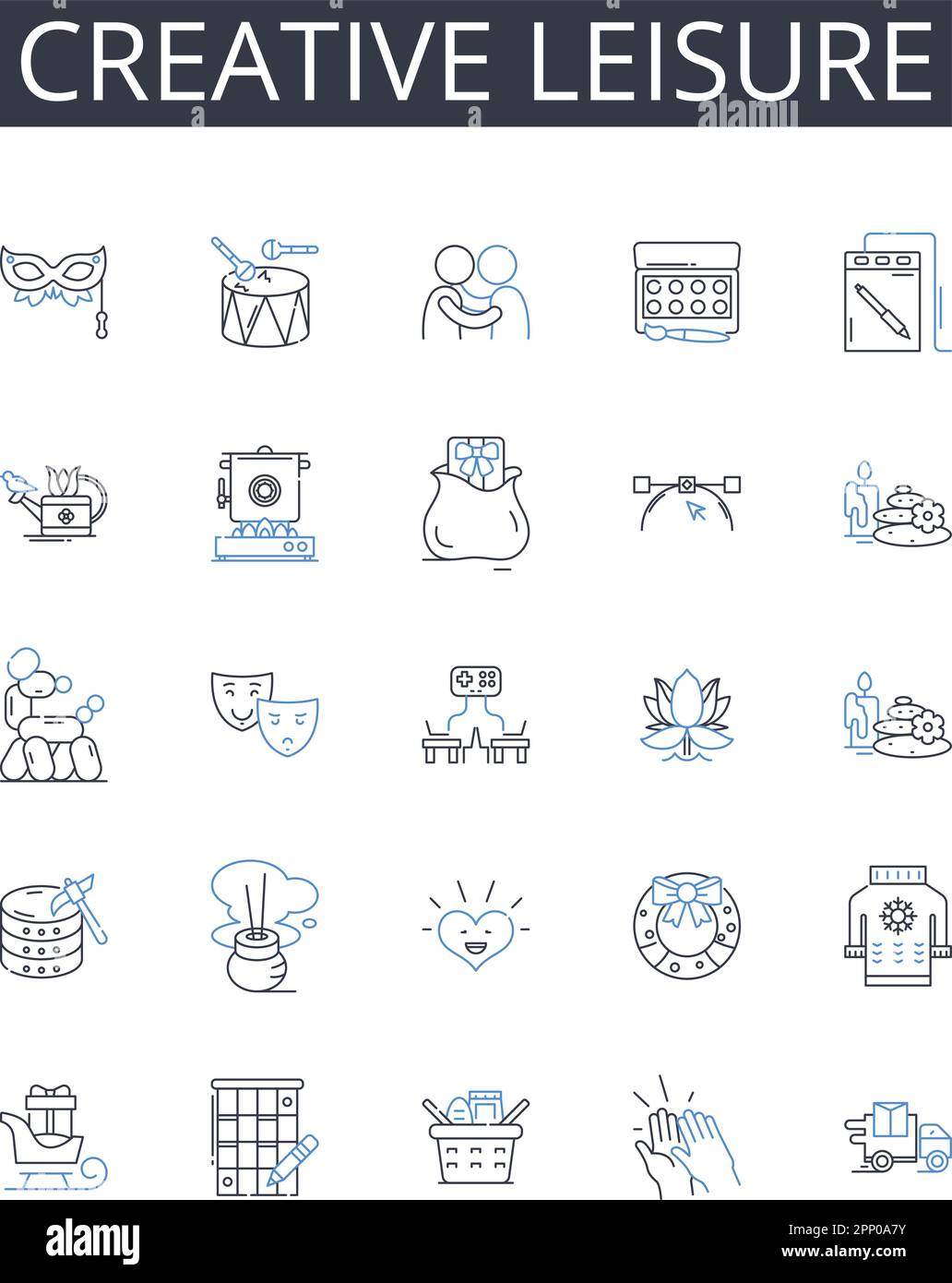 Creative leisure line icons collection. Productive pastime, Artistic ...