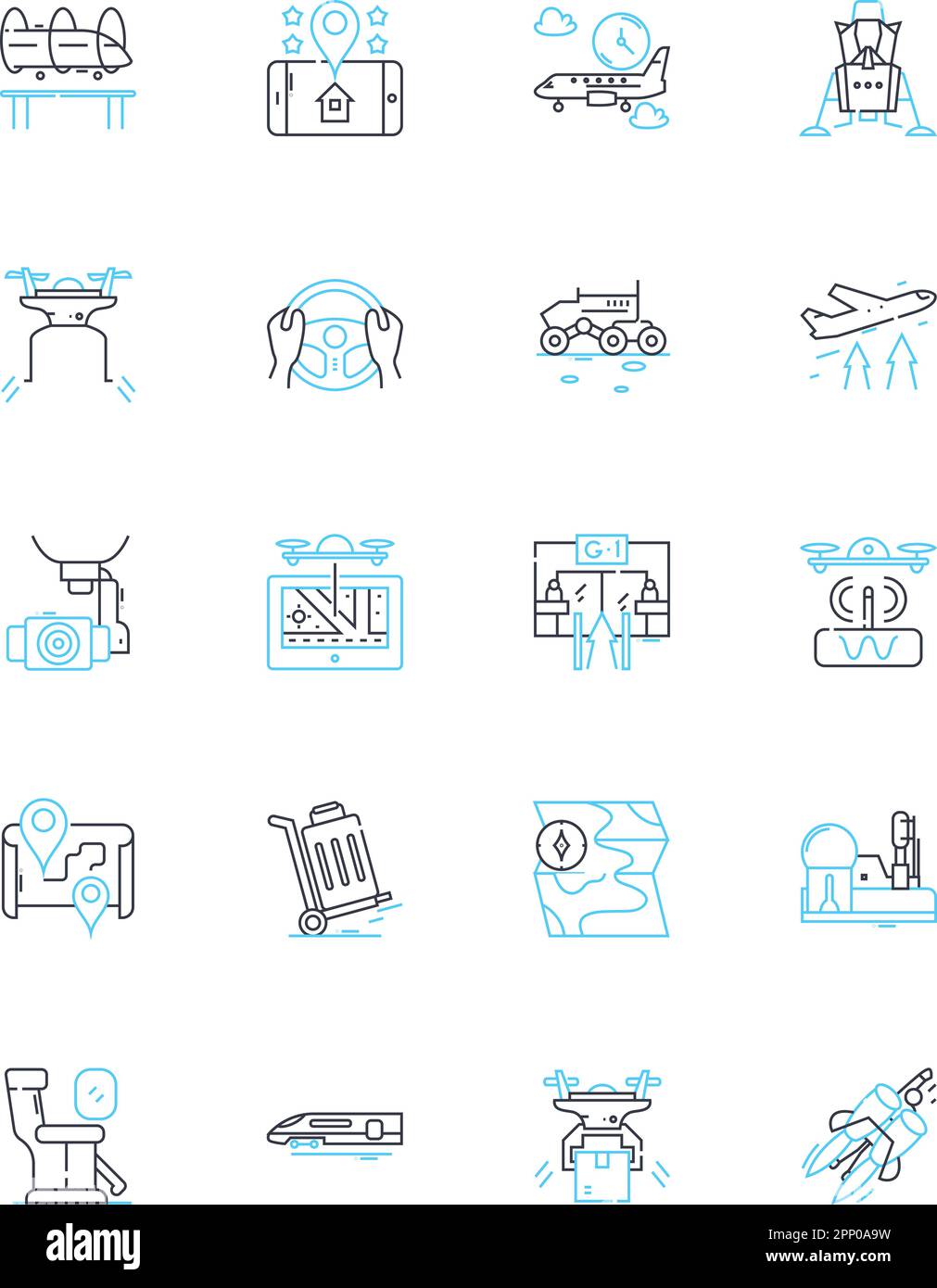 Flying linear icons set. Soaring, Gliding, Ascending, Descending ...