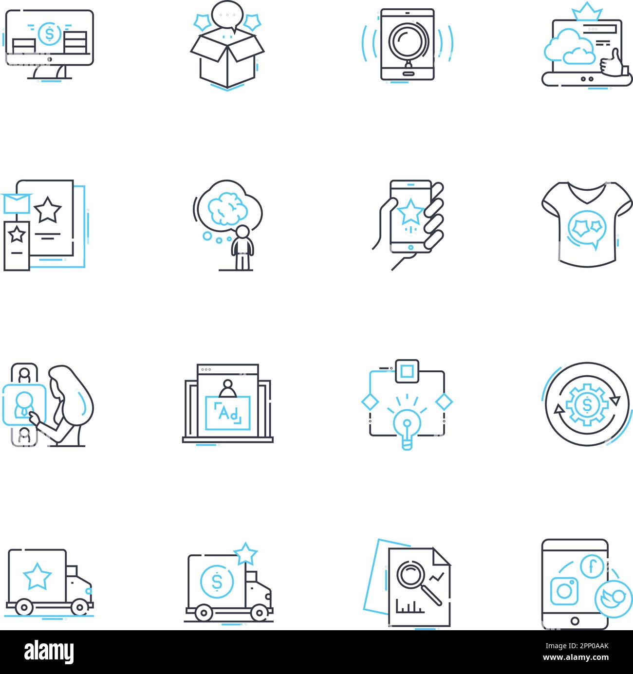 Consumer behavior linear icons set. Influence, Perception, Preference, Attitude, Motivation ...