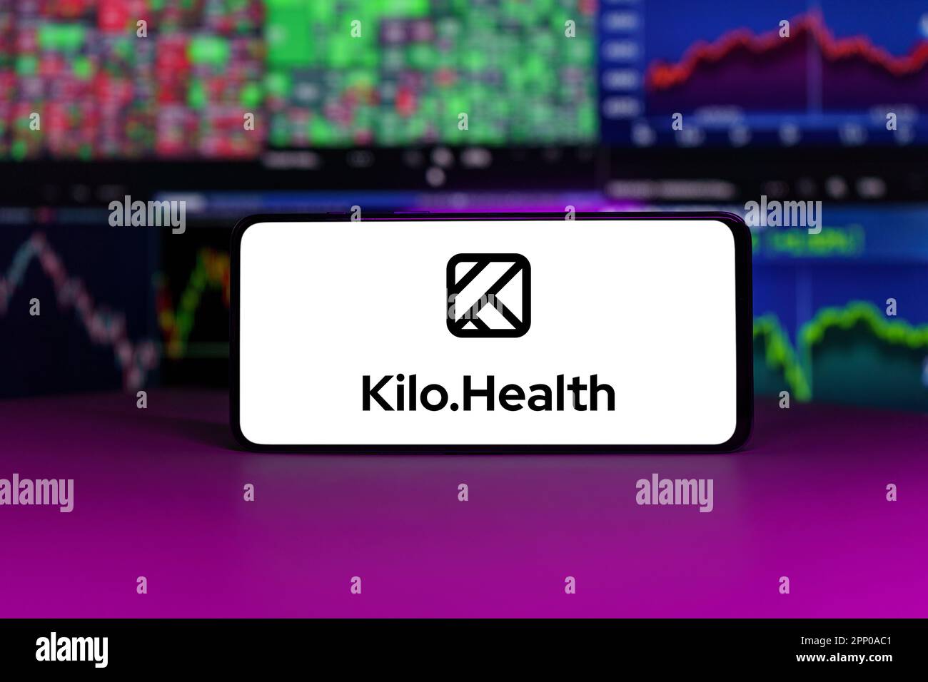 Kilo.Health Company financial success in front of charts background ...