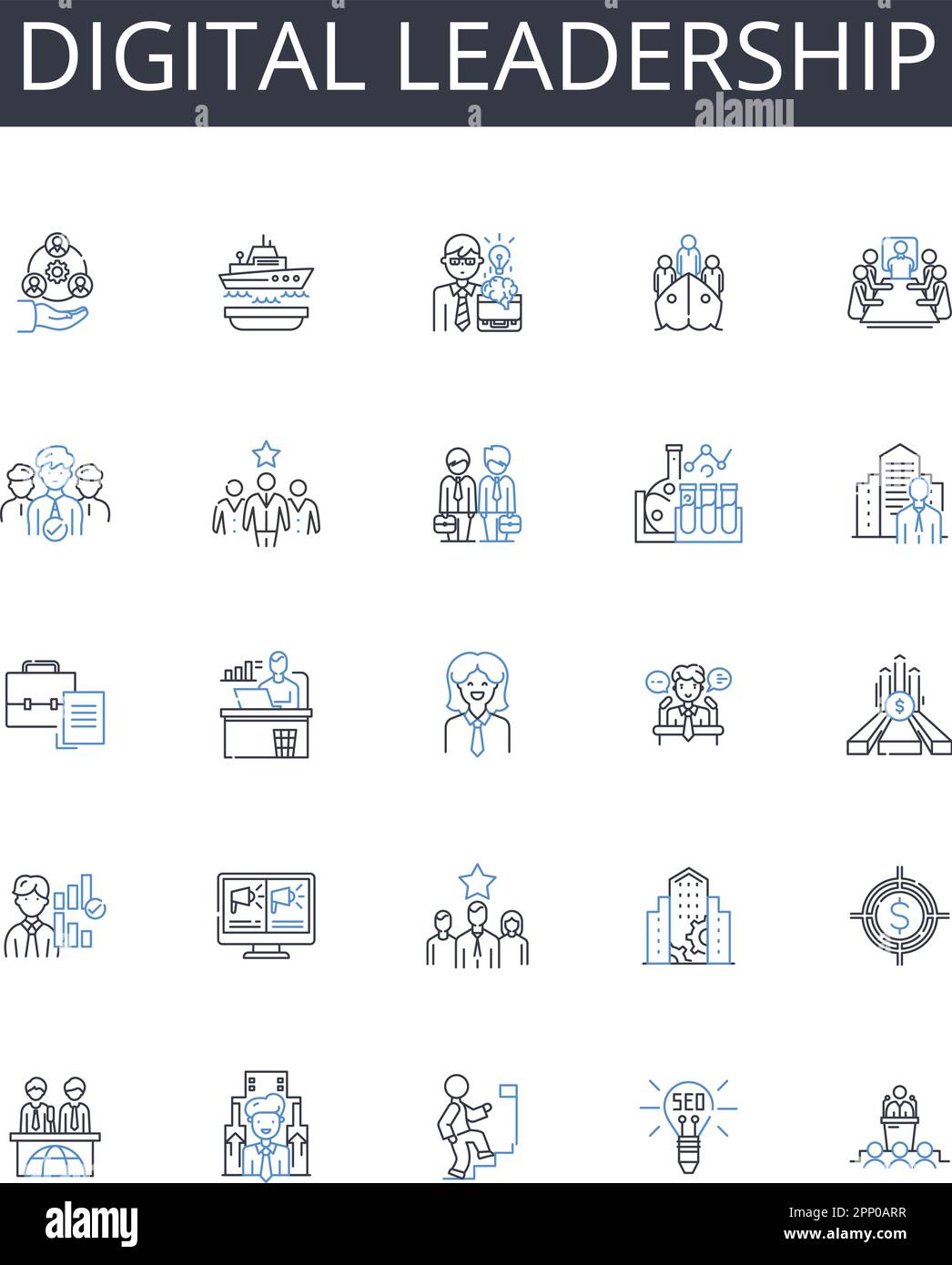Digital leadership line icons collection. Cyber supremacy, Advanced ...