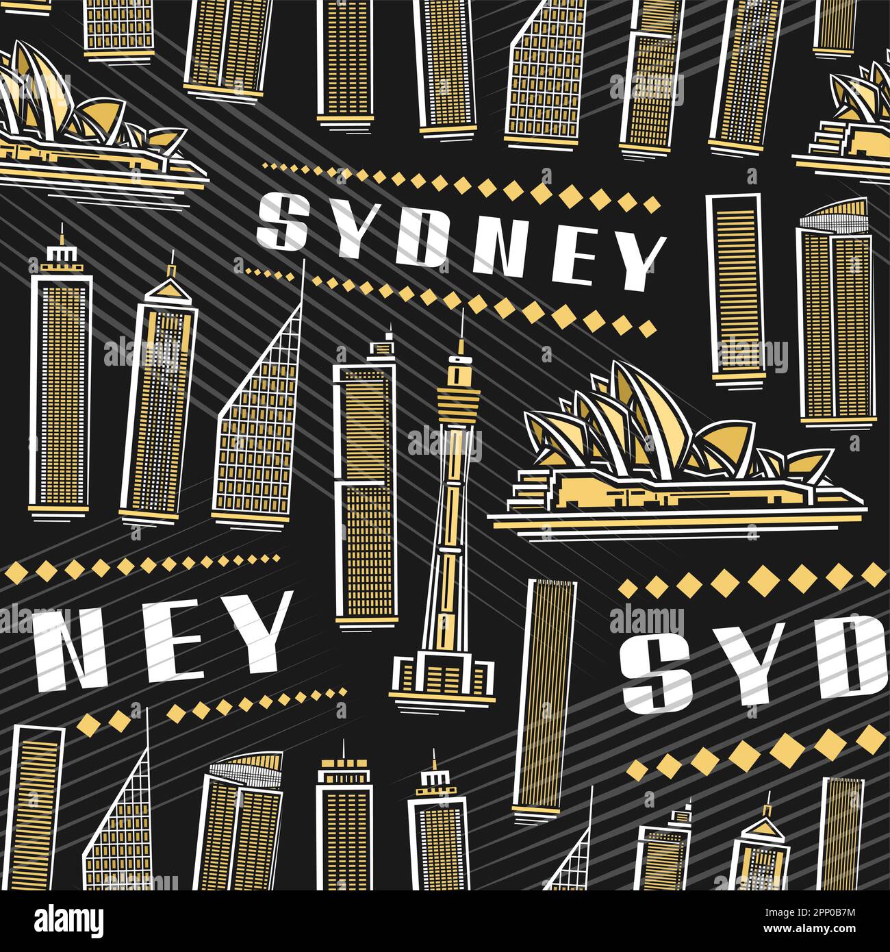 Vector Sydney Seamless Pattern, square repeating background with ...