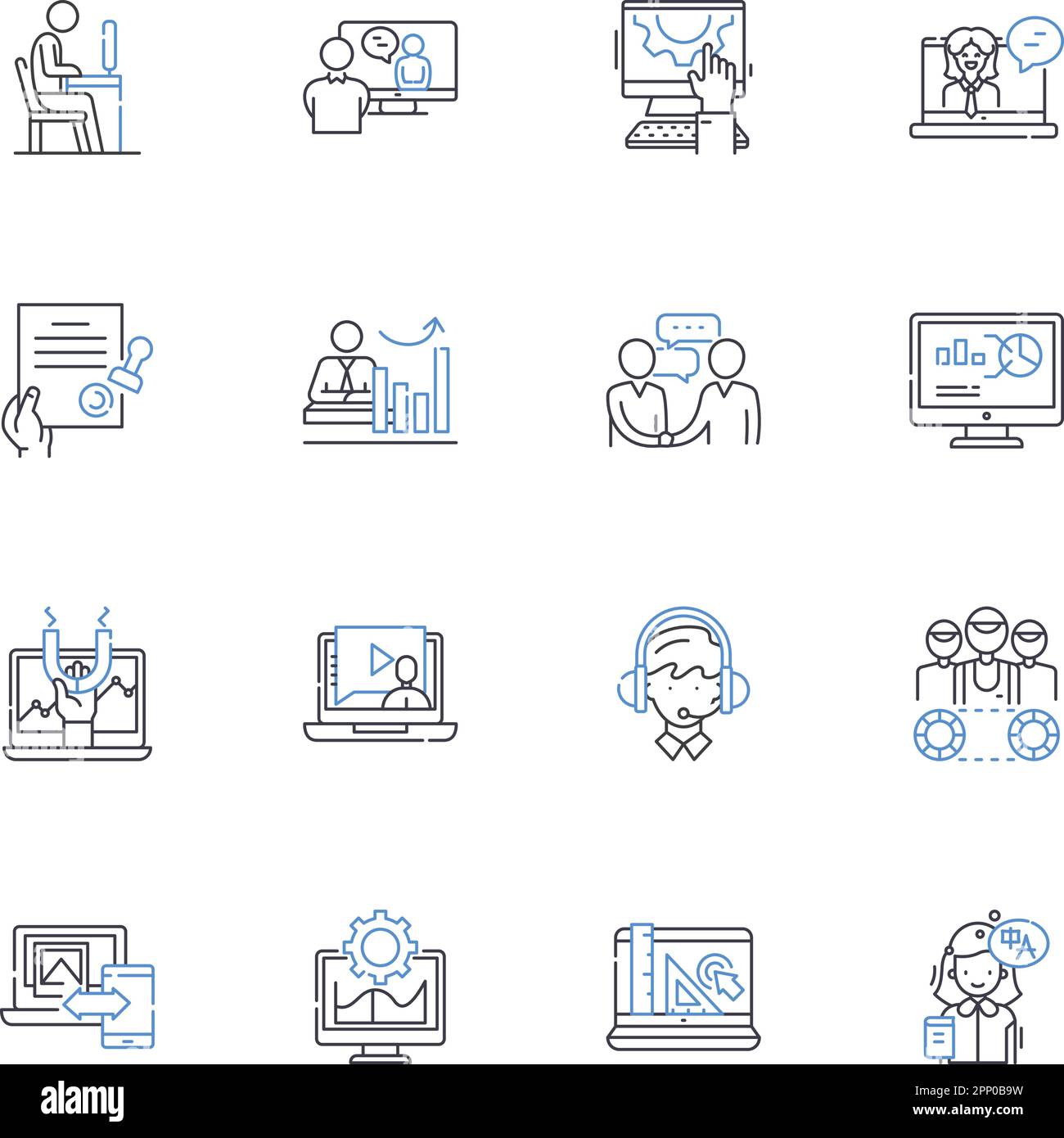 Professional Workspace Line Icons Collection Productivity