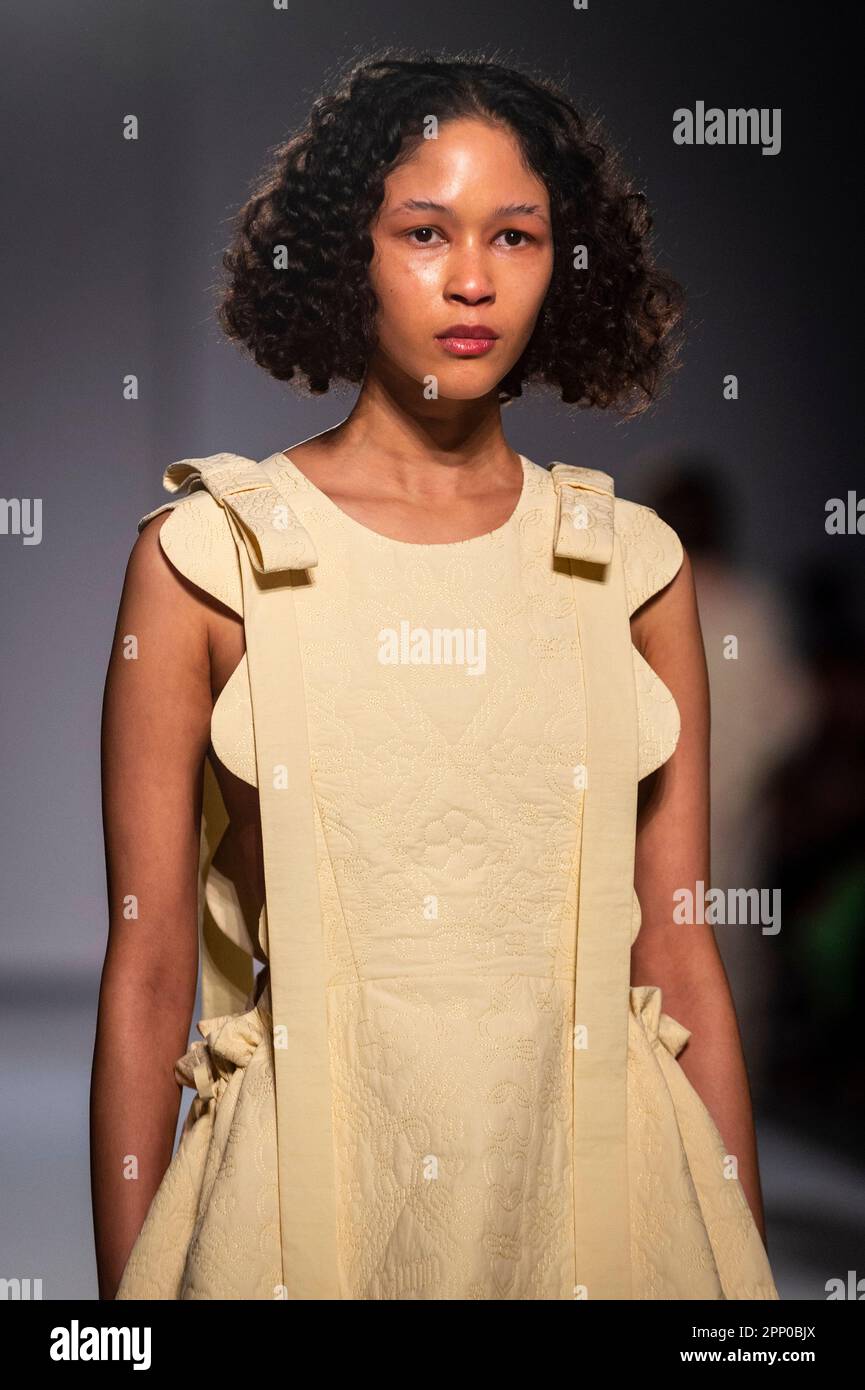 London, UK. 21 April 2023. A model wears a look by Korean fashion ...