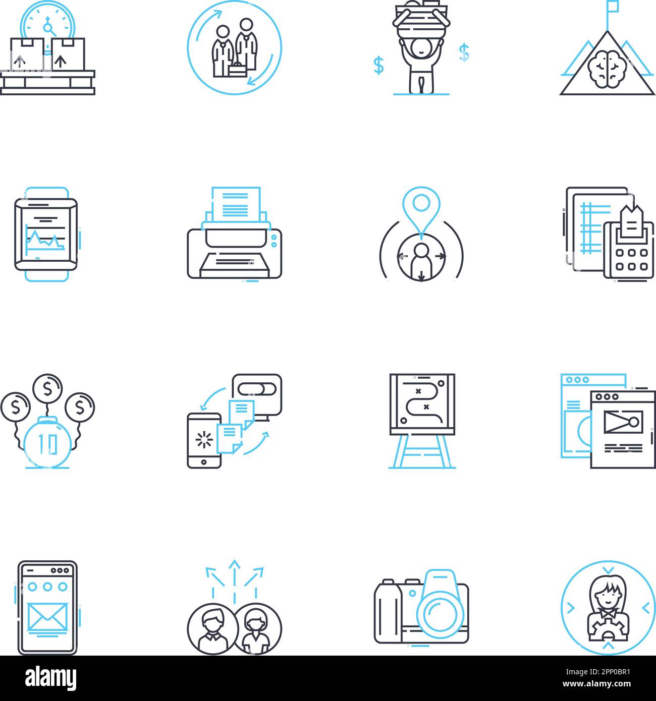 Group leadership linear icons set. Motivation, Vision, Communication ...