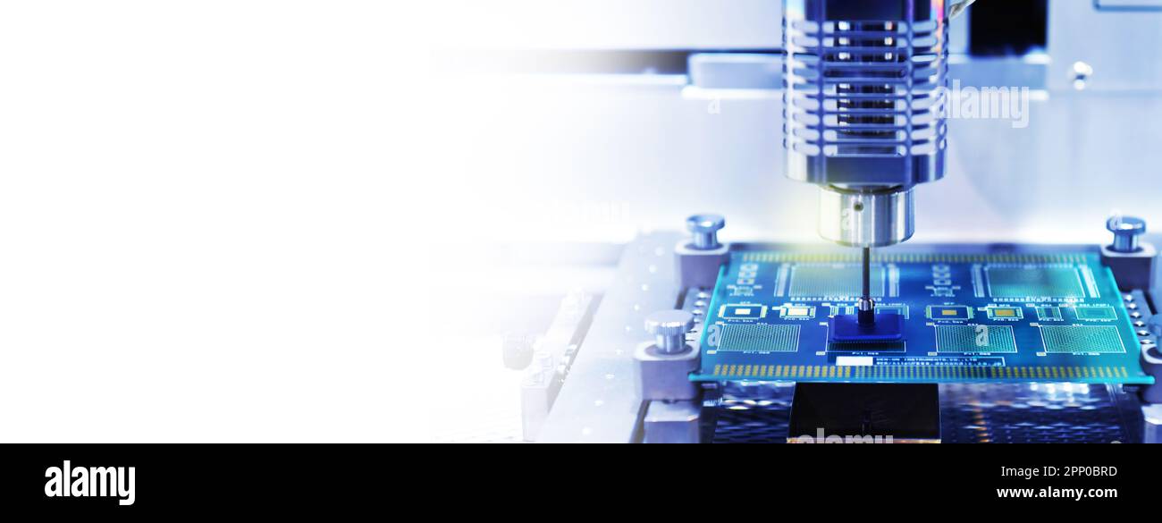 High technology and modern automatic robot for print circuit board (PCB) component at factory ...