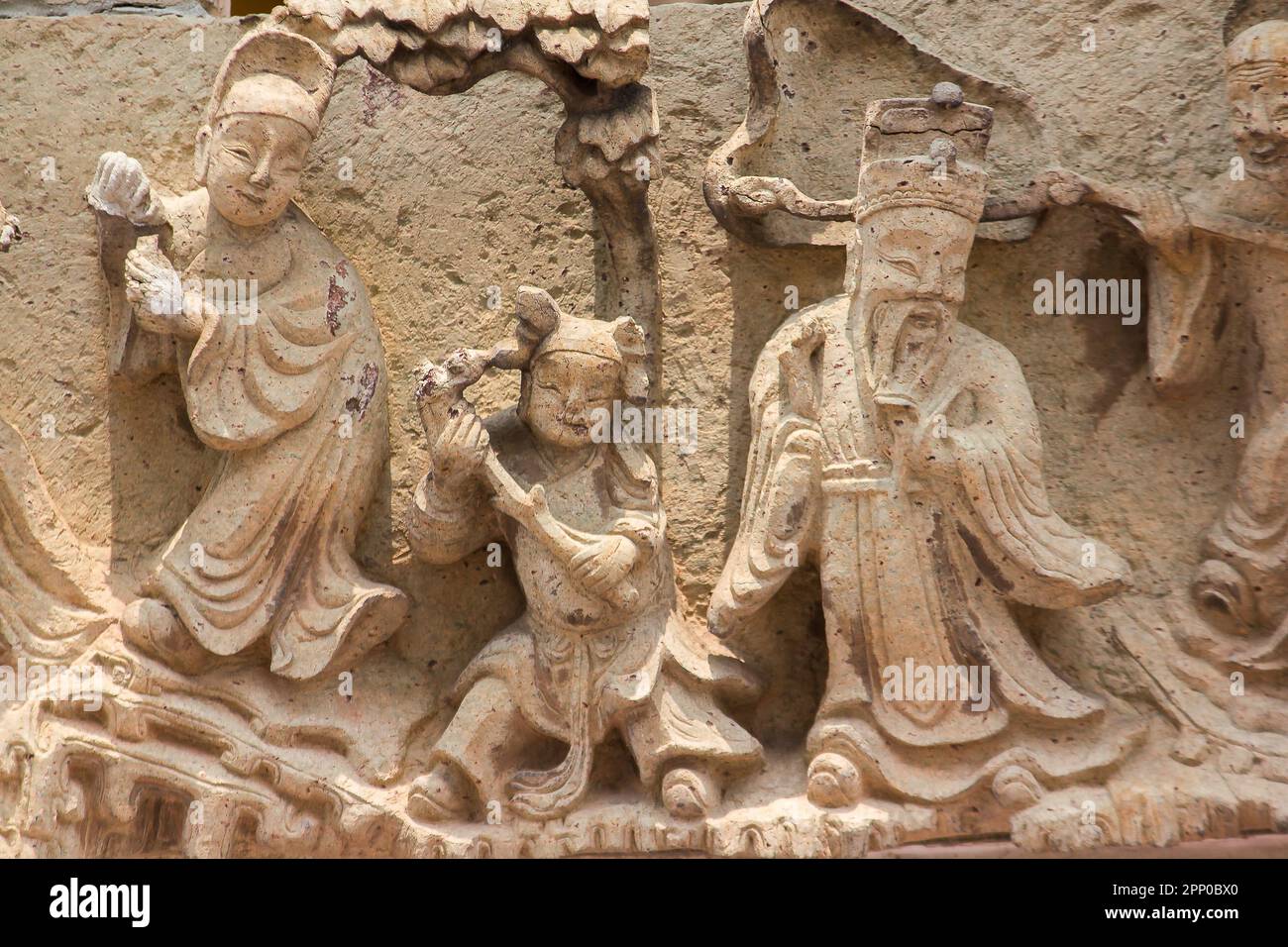 Chinese gods carved from Chinese style stones in Thai temples Stock ...