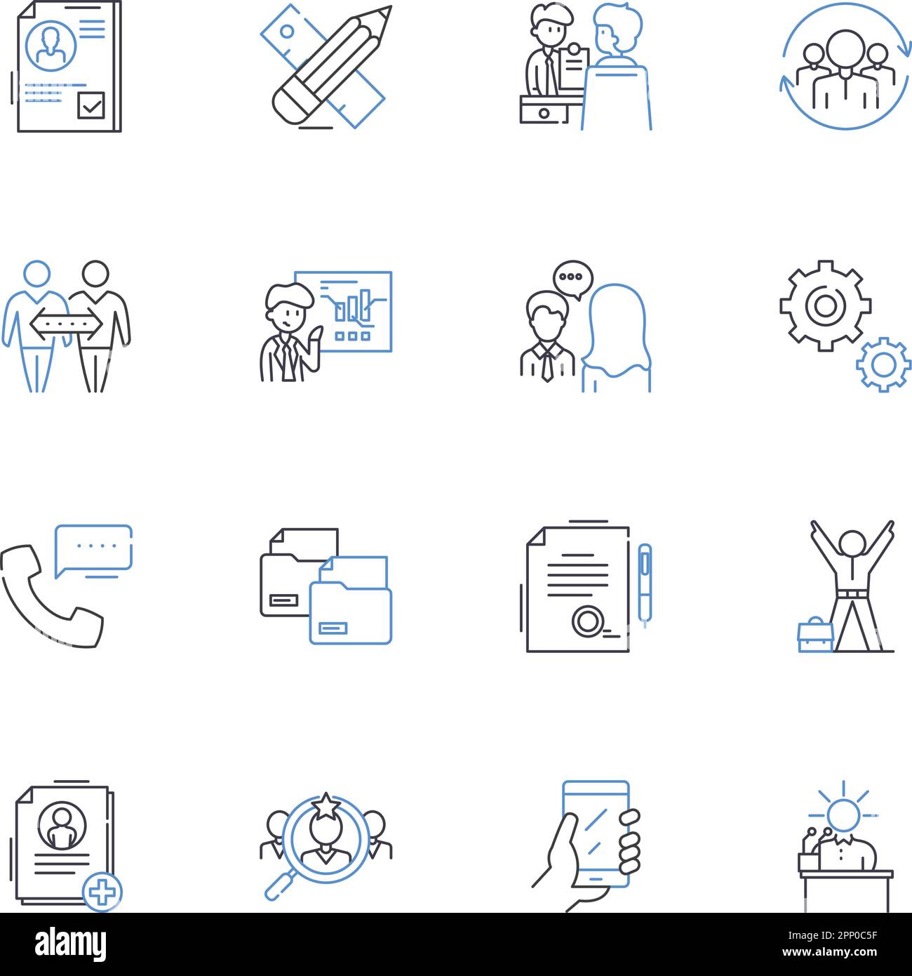 Desk provisions line icons collection. pen, paper, stapler, highlighter ...