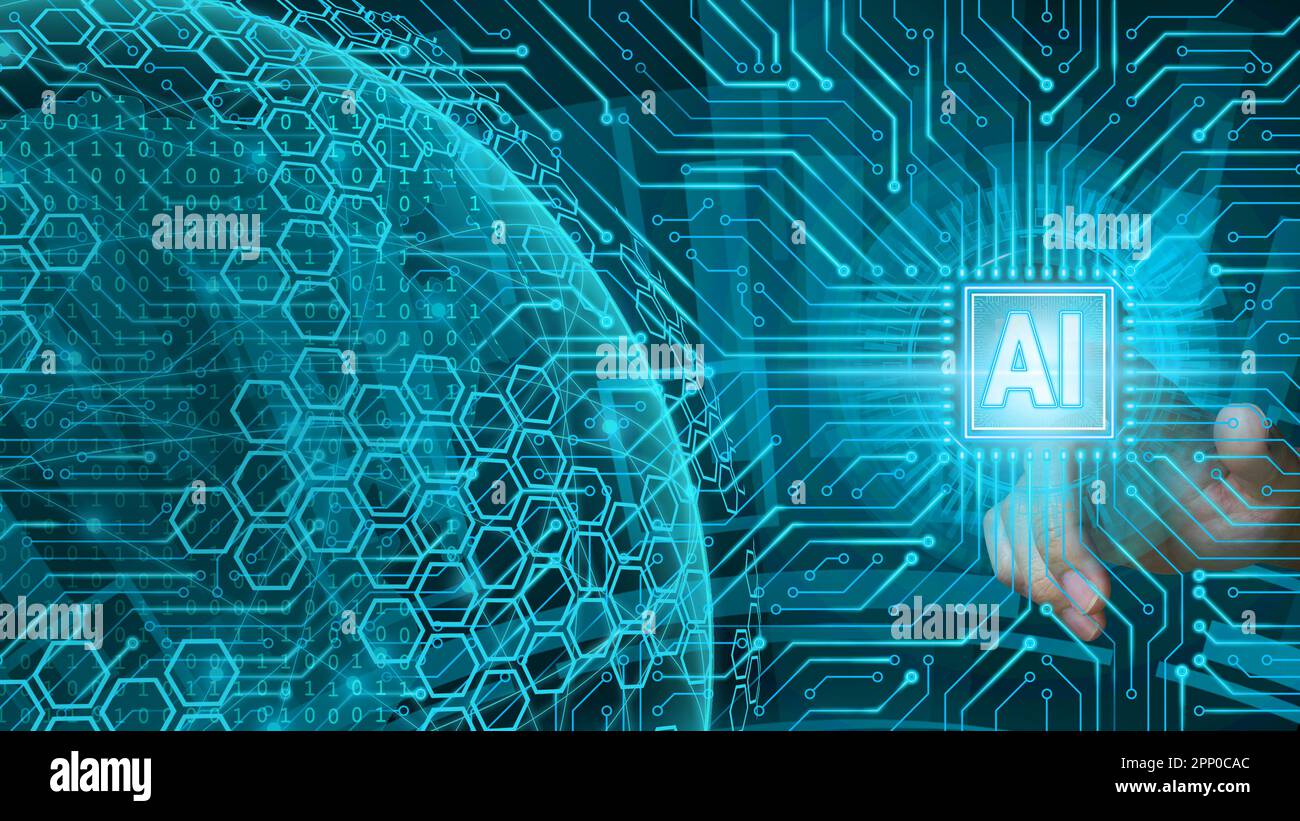 human hand touch artificial intellegance chip processor, artificial ...