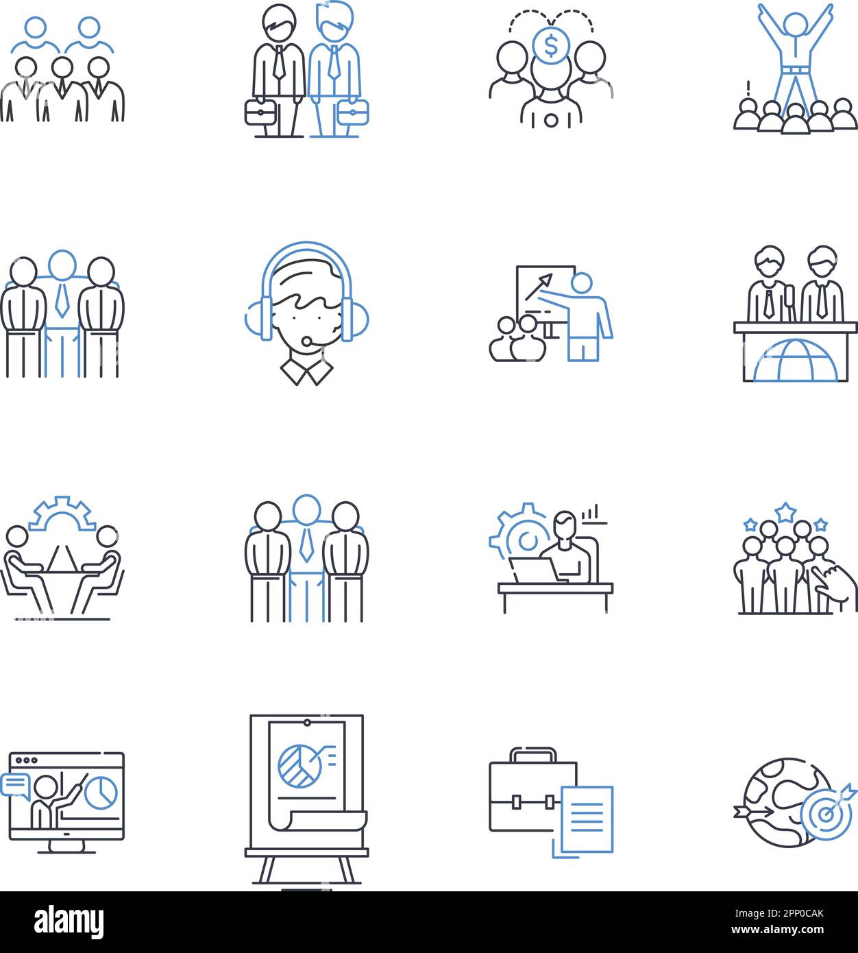 Project Team Line Icons Collection Collaboration Synergy Cohesion Coordination