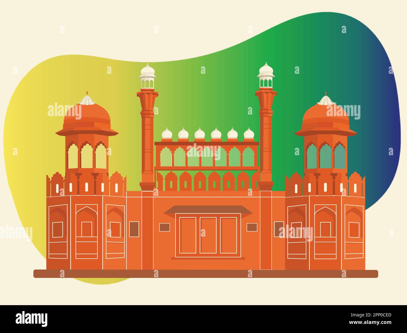 Vector Illustration Of Red Fort In New Delhi Against Abstract ...