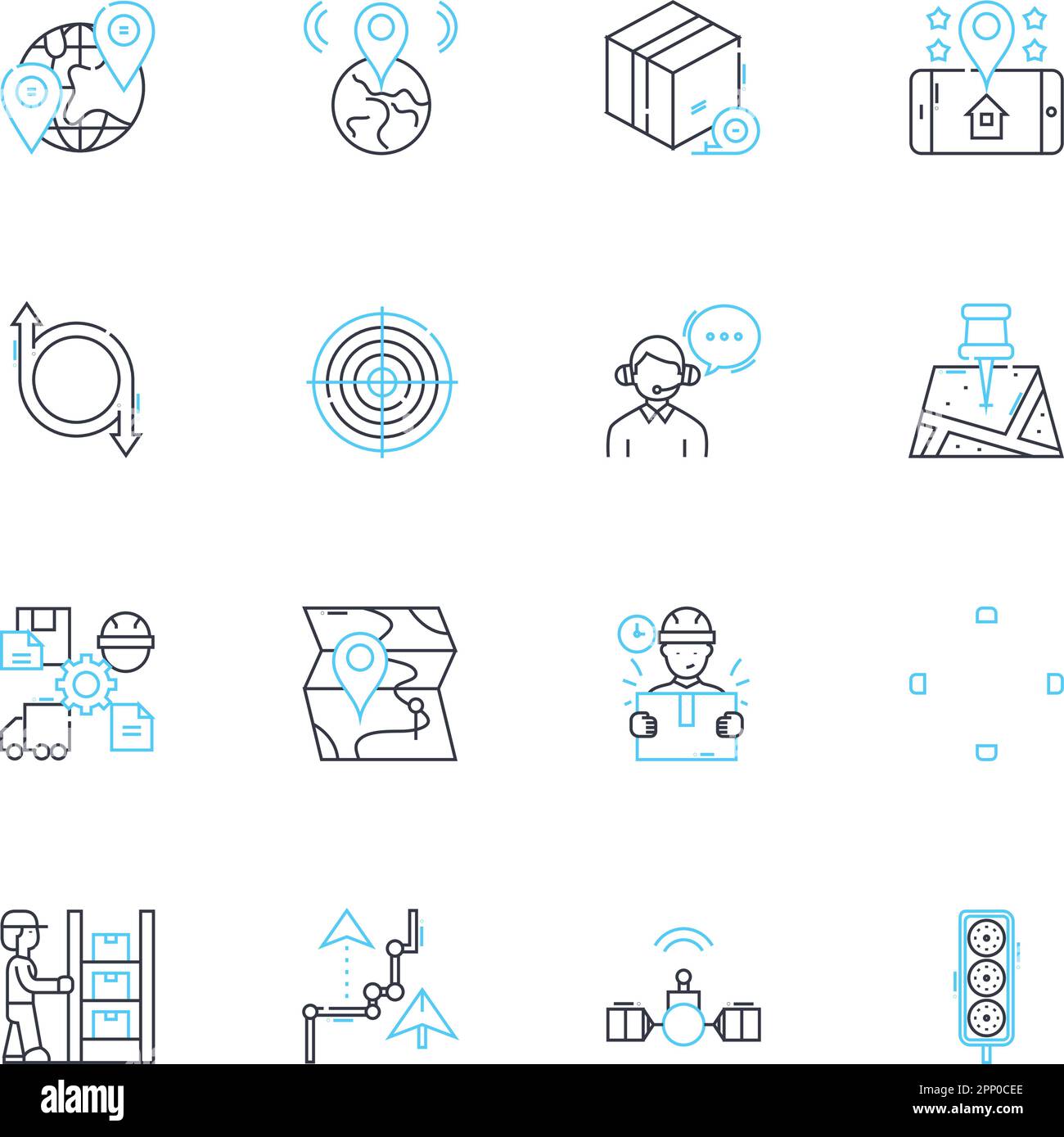 Distribution and transfer linear icons set. Logistics, Shipping, Import ...