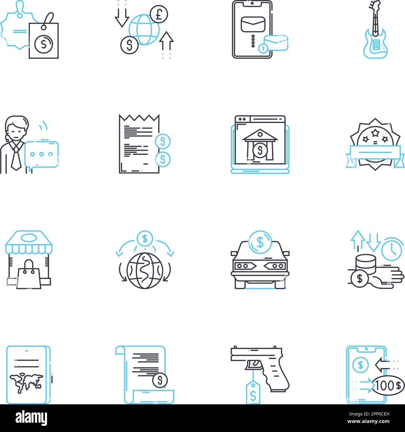 Branding initiative linear icons set. Identity, Logo, Messaging ...