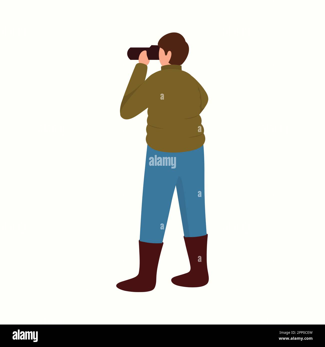 Back View Of Photographer Man Taking Photo Using DSLR Camera On White ...