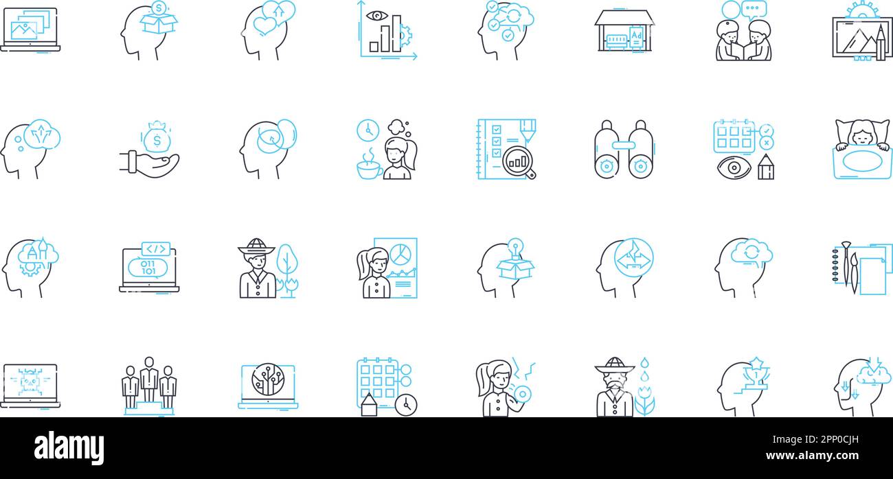 Futuristic communities linear icons set. Utopia, Cyberpunk, Dystopia ...