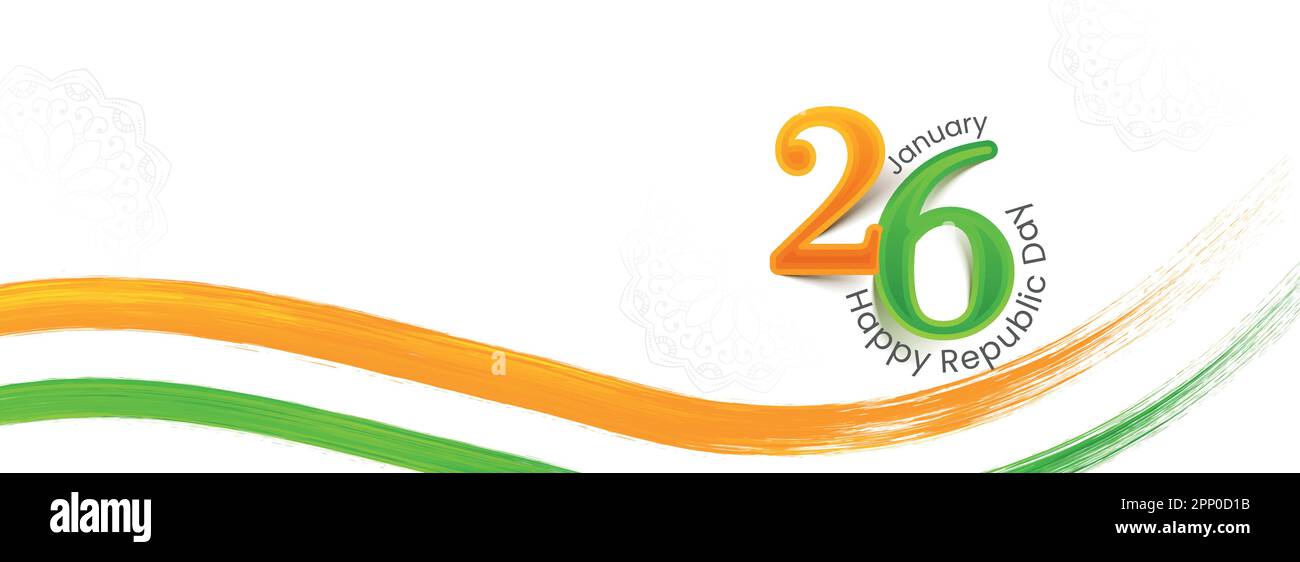 26 January Happy Republic Day Font With Tricolor Brush Stroke Wave ...
