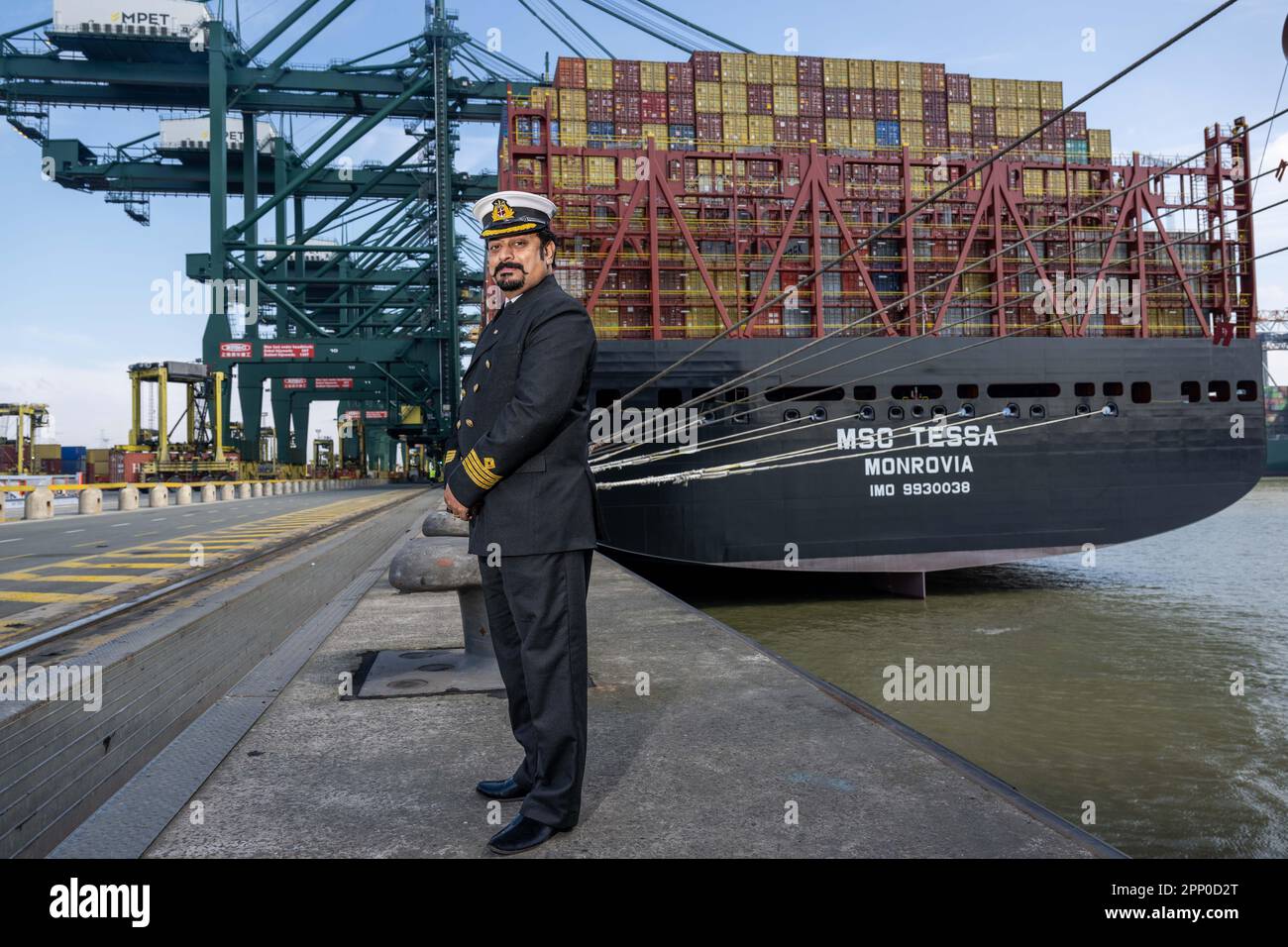 Antwerp, Belgium. 21st Apr, 2023. MSC Tessa captain Anil Kumar Menon ...