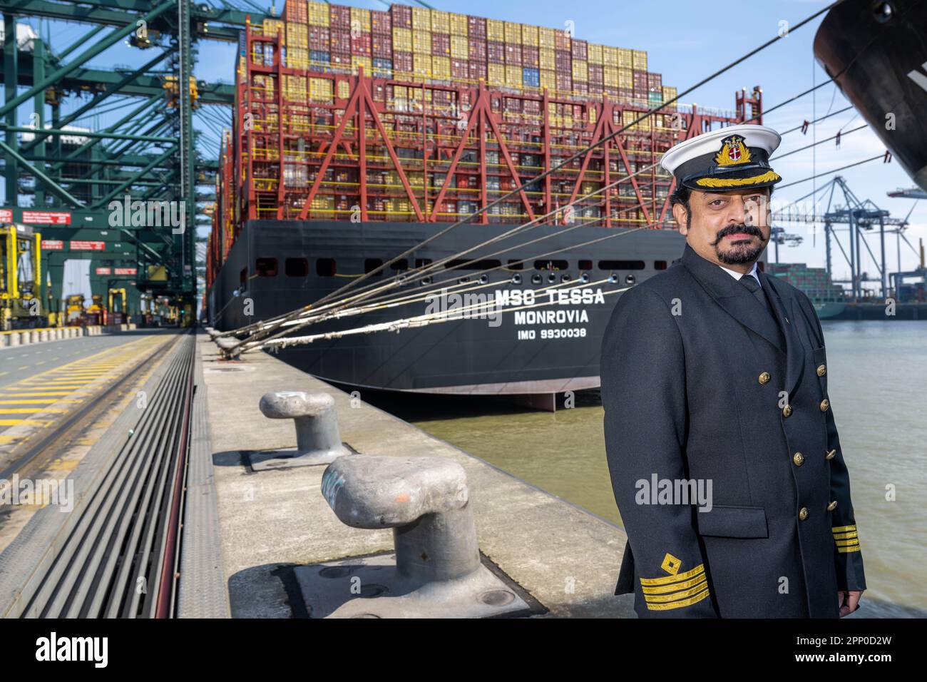 Antwerp, Belgium. 21st Apr, 2023. MSC Tessa captain Anil Kumar Menon ...