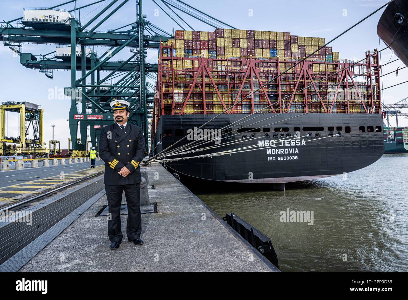 Antwerp, Belgium. 21st Apr, 2023. MSC Tessa captain Anil Kumar Menon ...