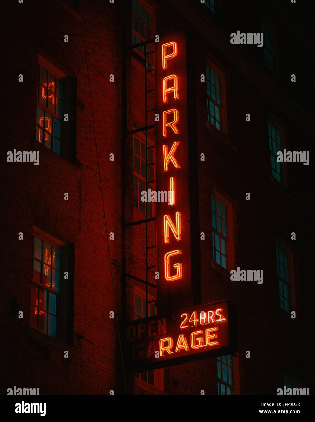 Vintage parking neon sign at Red Ball Garage, Manhattan, New York Stock ...
