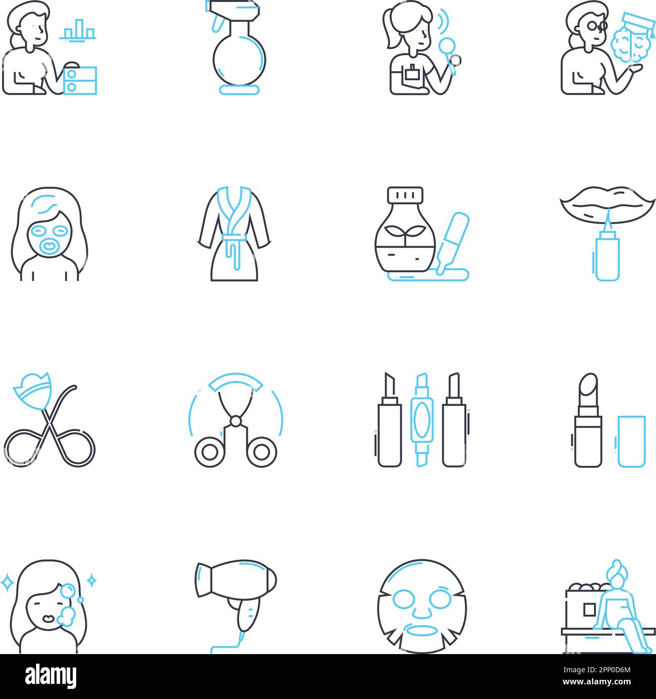 Skin treatment linear icons set. Hydration, Exfoliation, Acne ...