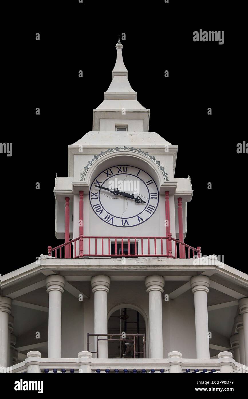 Big clock on a white tower in Thailand Stock Photo - Alamy